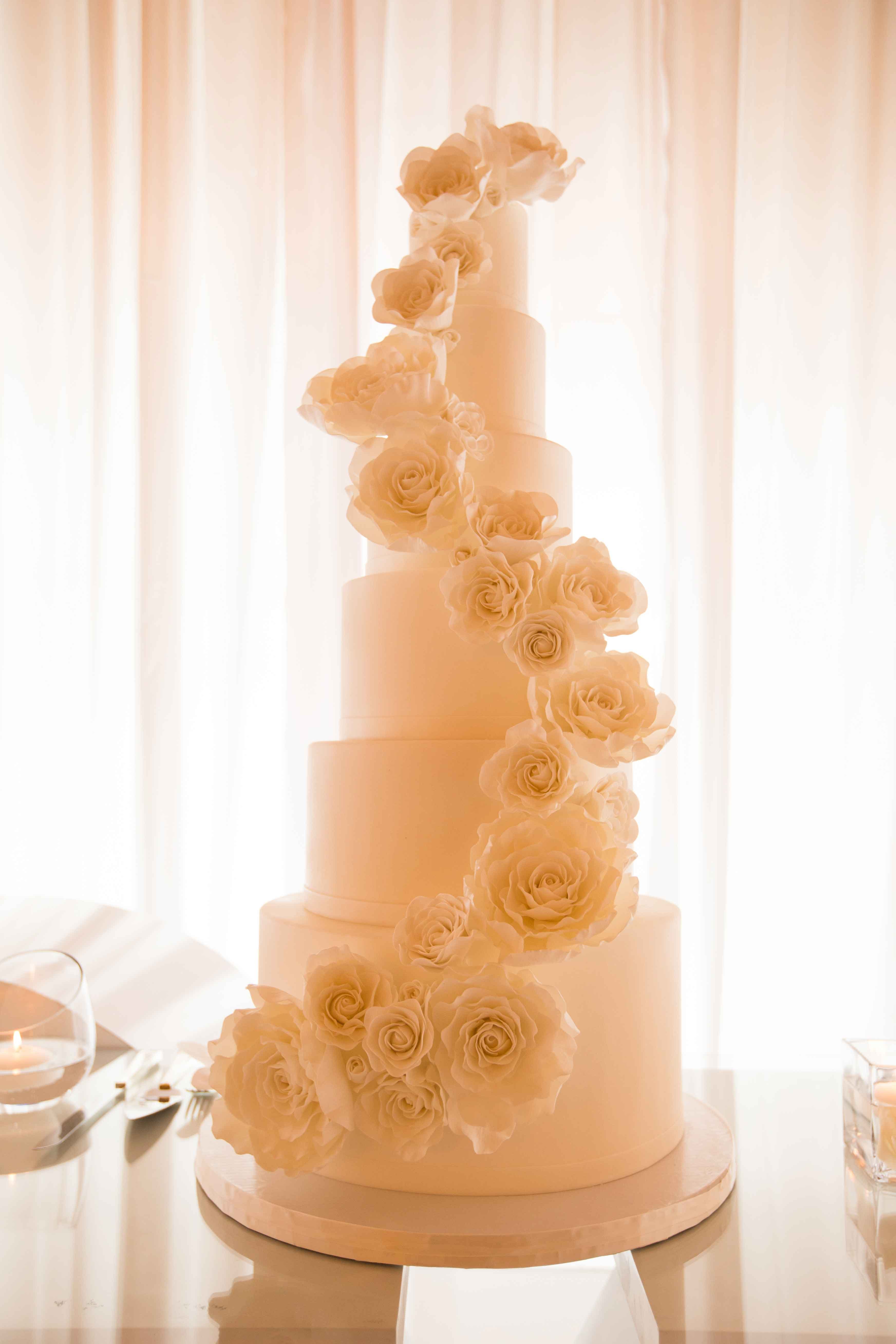 6-Tier White Cake, Descending Flowers
