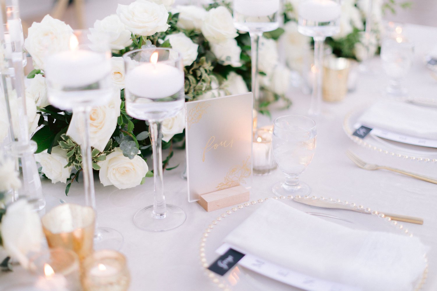 Frosted Table Number with Gold Lettering