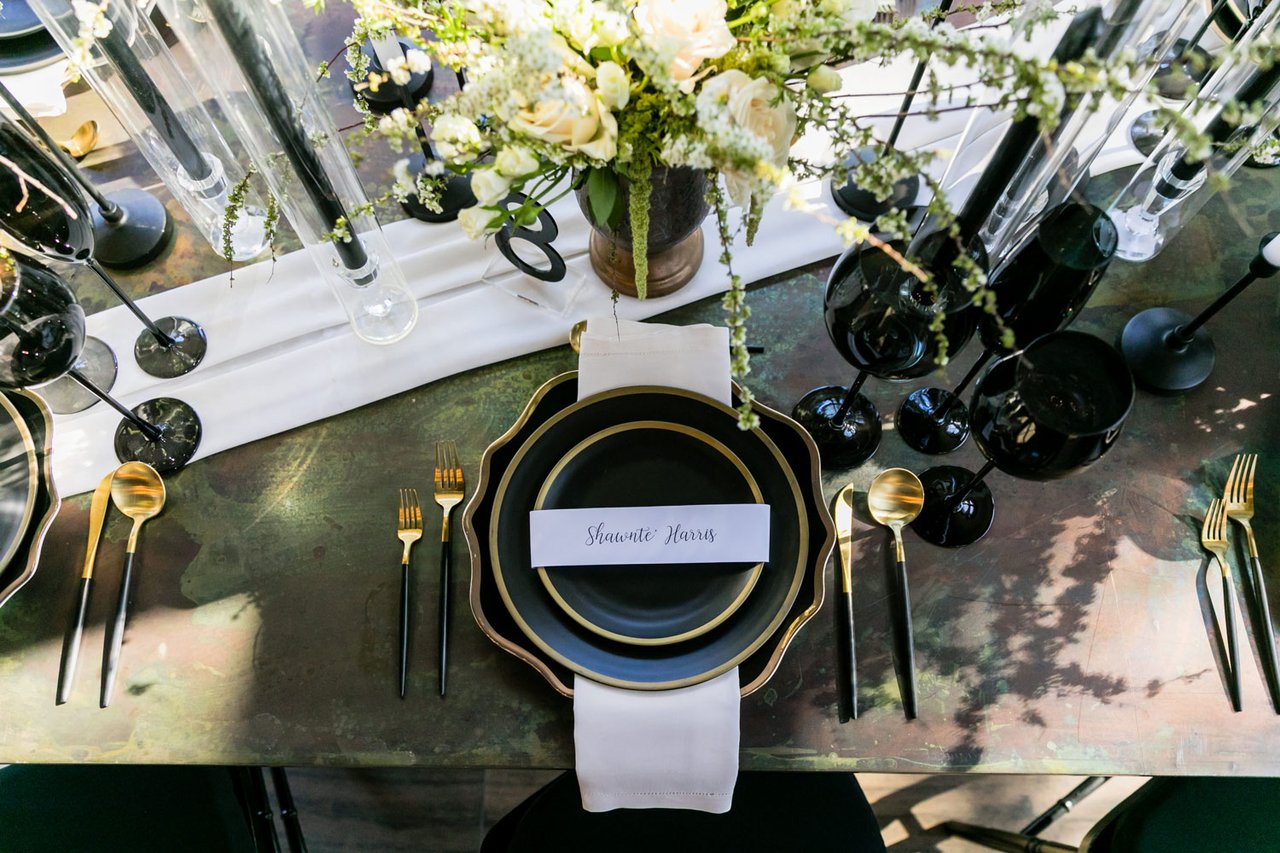 Black & Gold Place Setting at Table