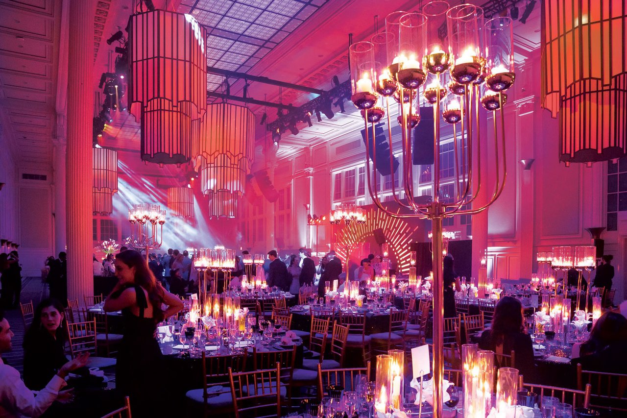 Vibrant Lighting at Art Deco Wedding Reception
