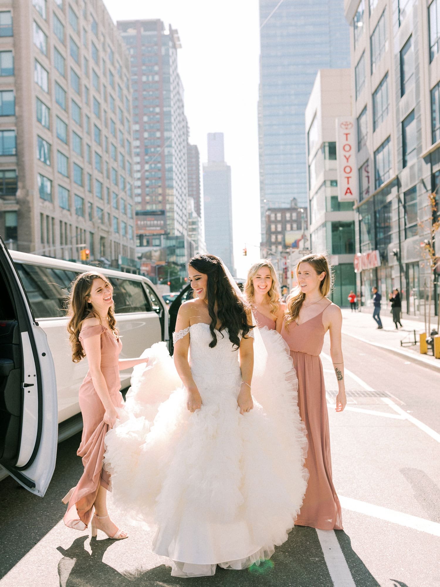 Bride & Bridesmaids Getting Out of Limo