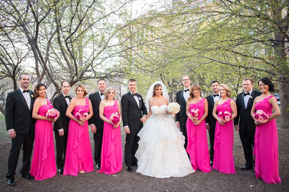 Bridal Party with Bridesmaids in Hot Pink