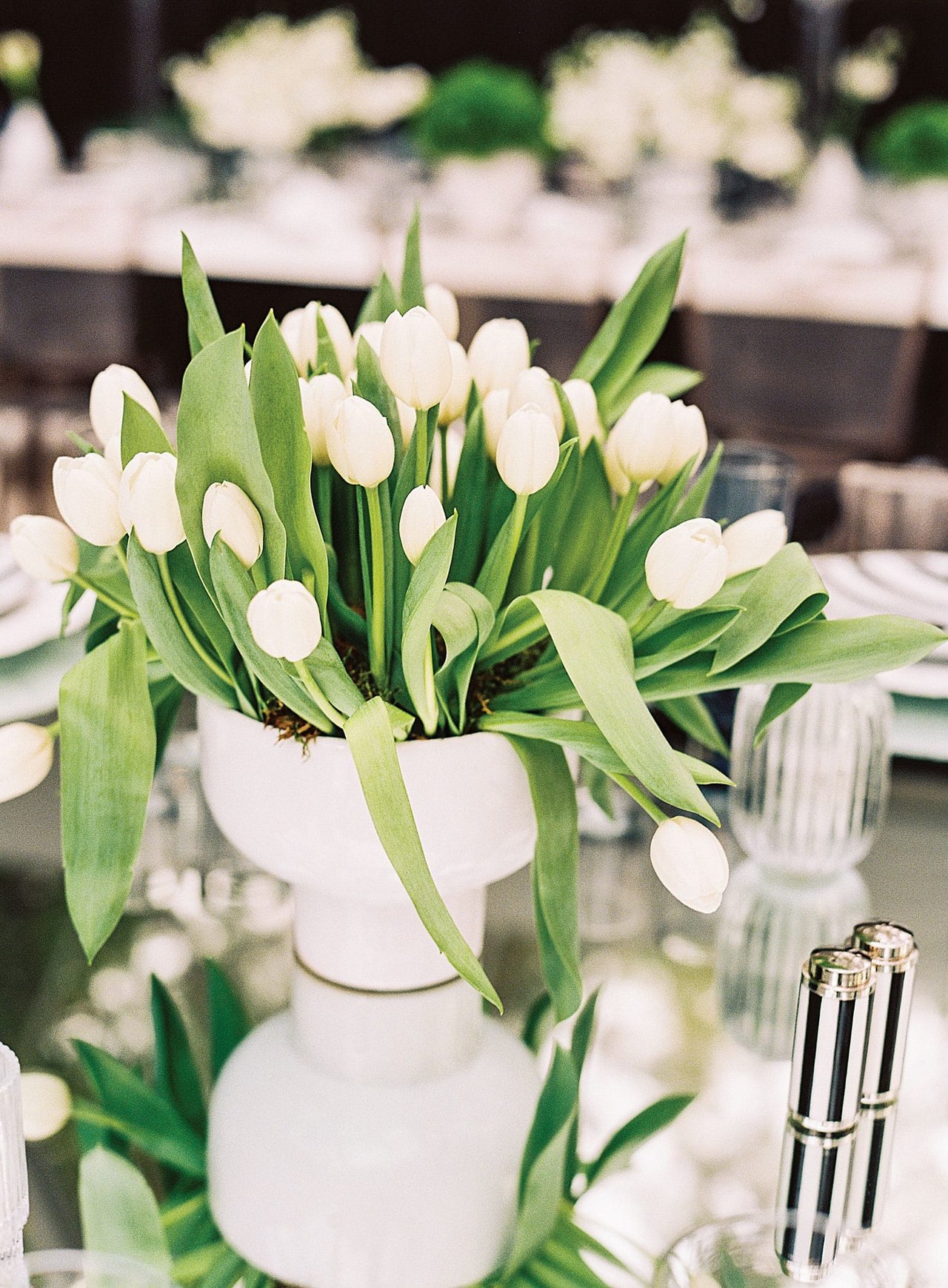 White Tulip Flower Arrangement on Mirror Table