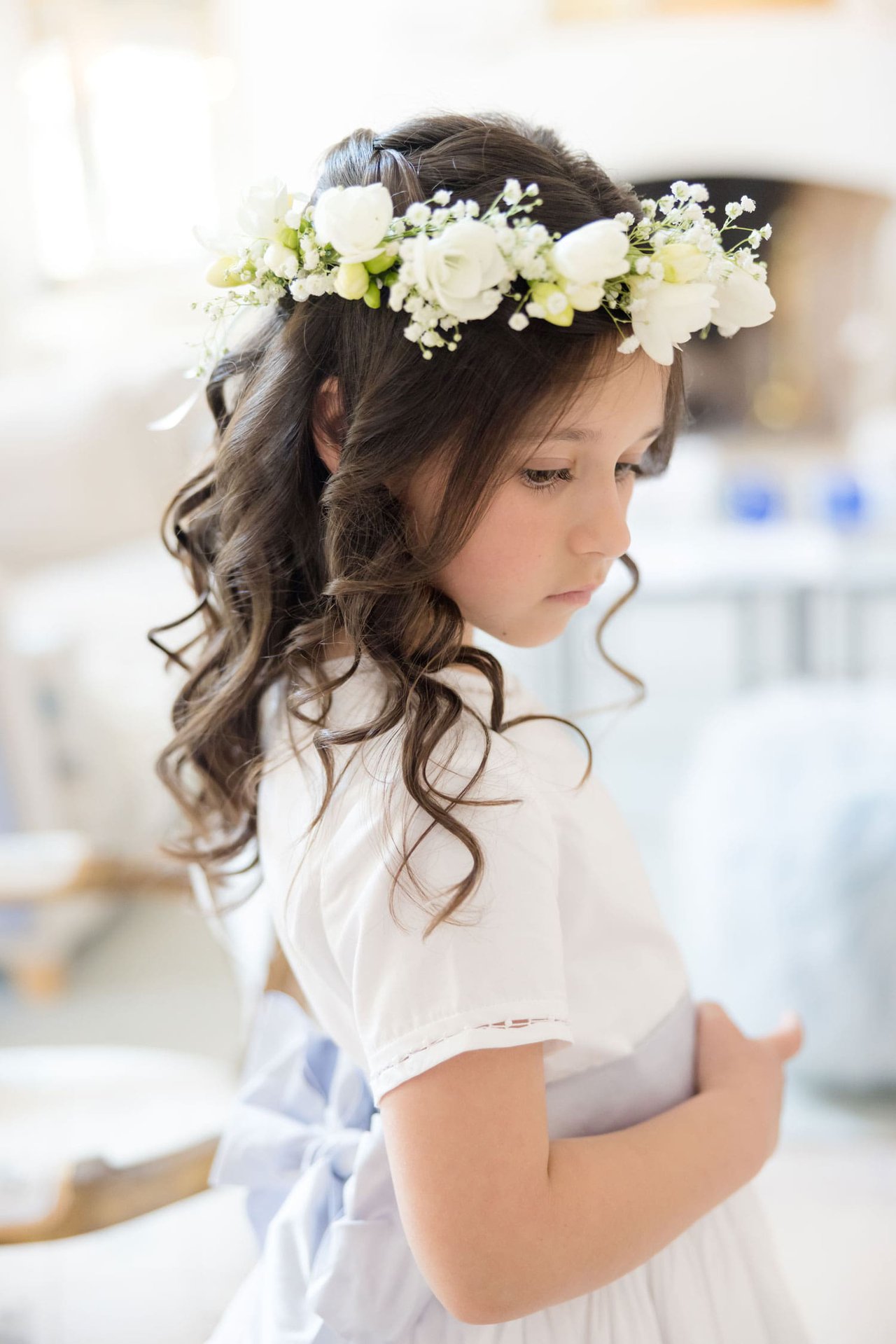 Flower Girl with White Flower Crown
