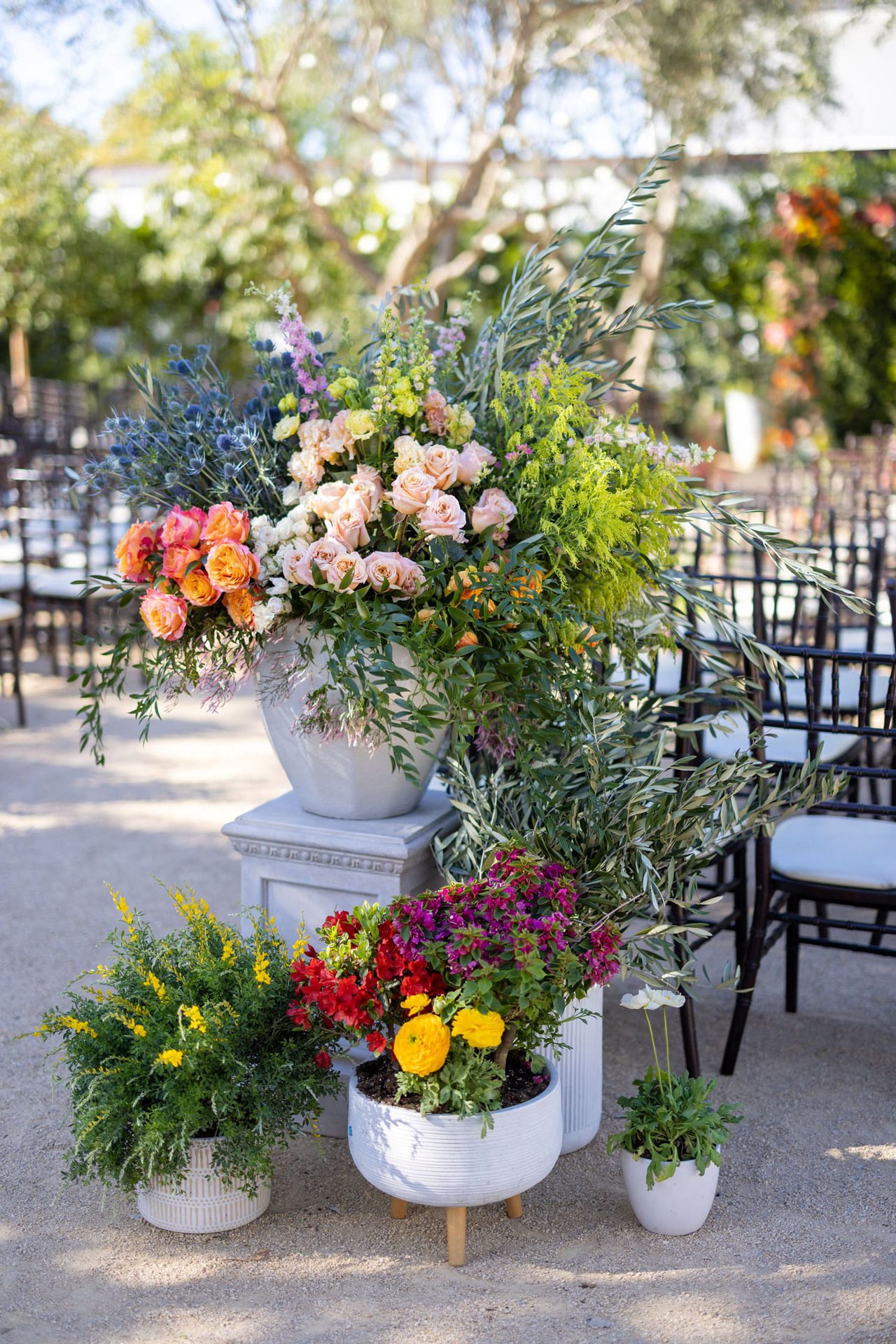Colorful Flowers in Pots at Ceremony Entrance