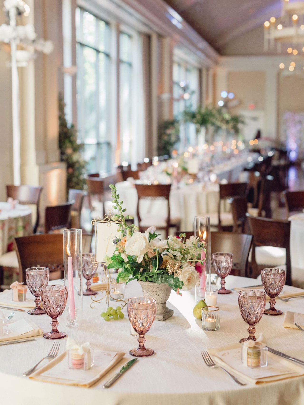 Low Centerpiece on Round Table with Fruit