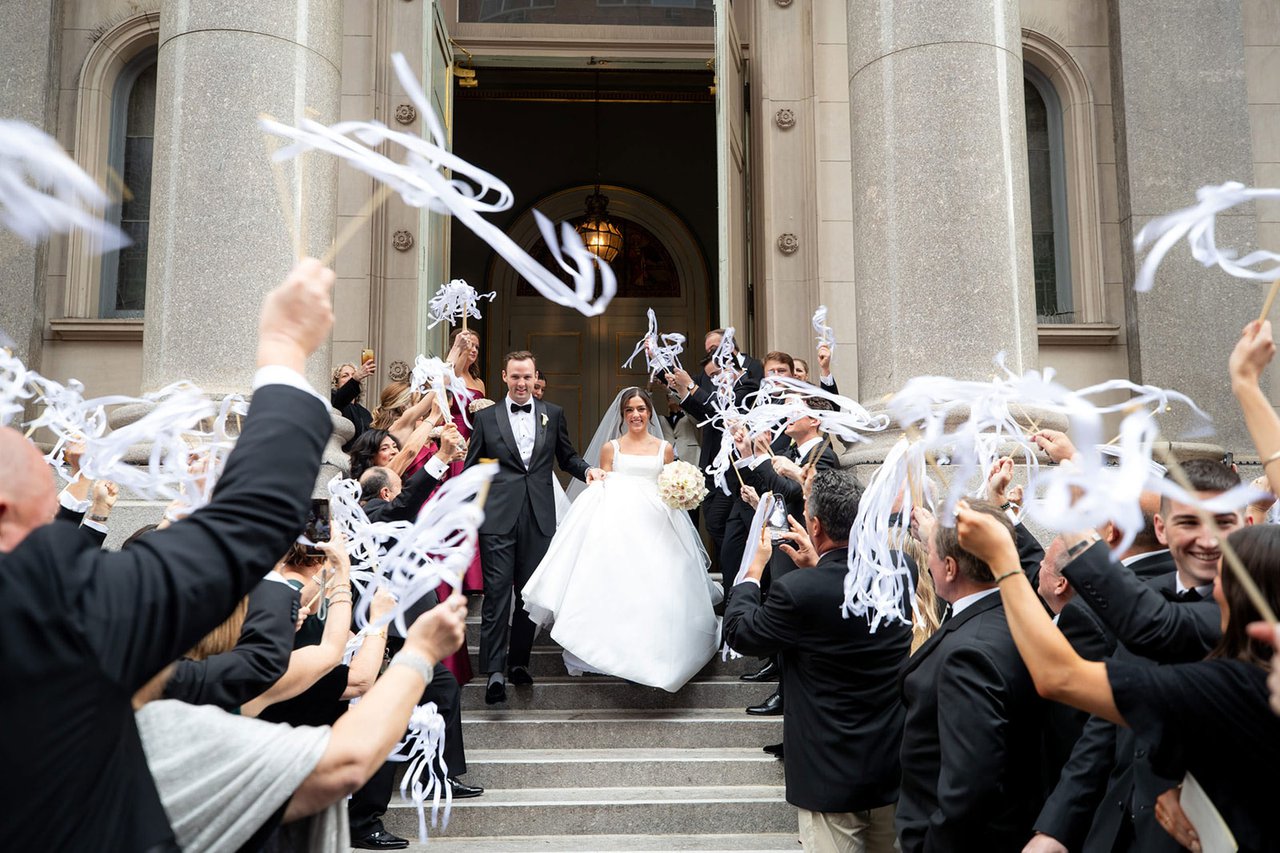 Celebratory Streamers After Church Wedding