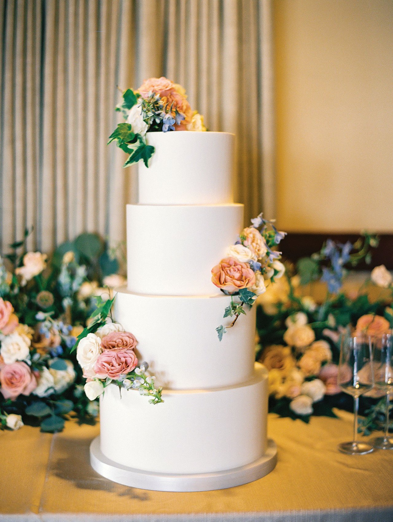 Four-Layer Wedding Cake with Pastel Flowers