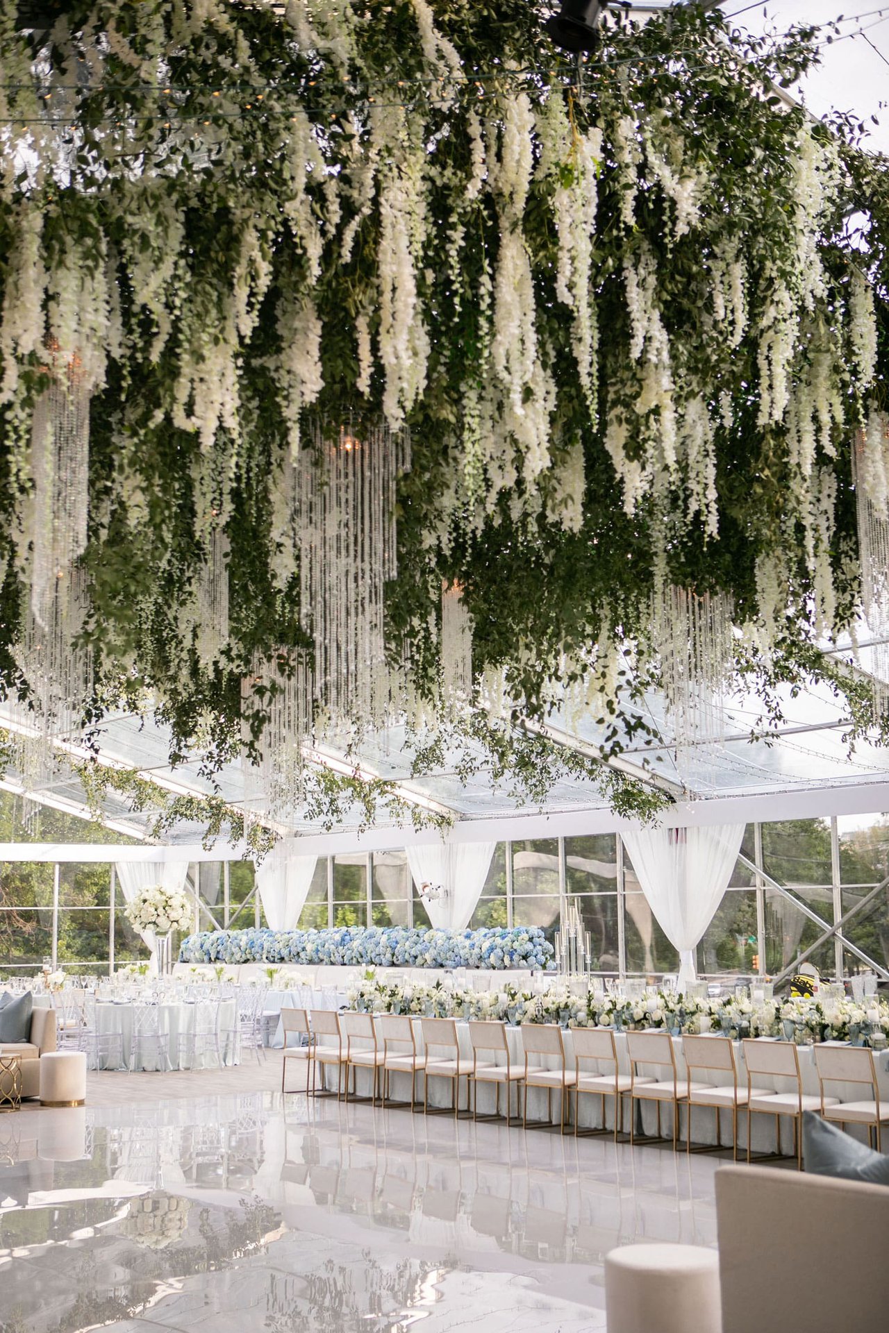Greenery & White Floral Ceiling Installation