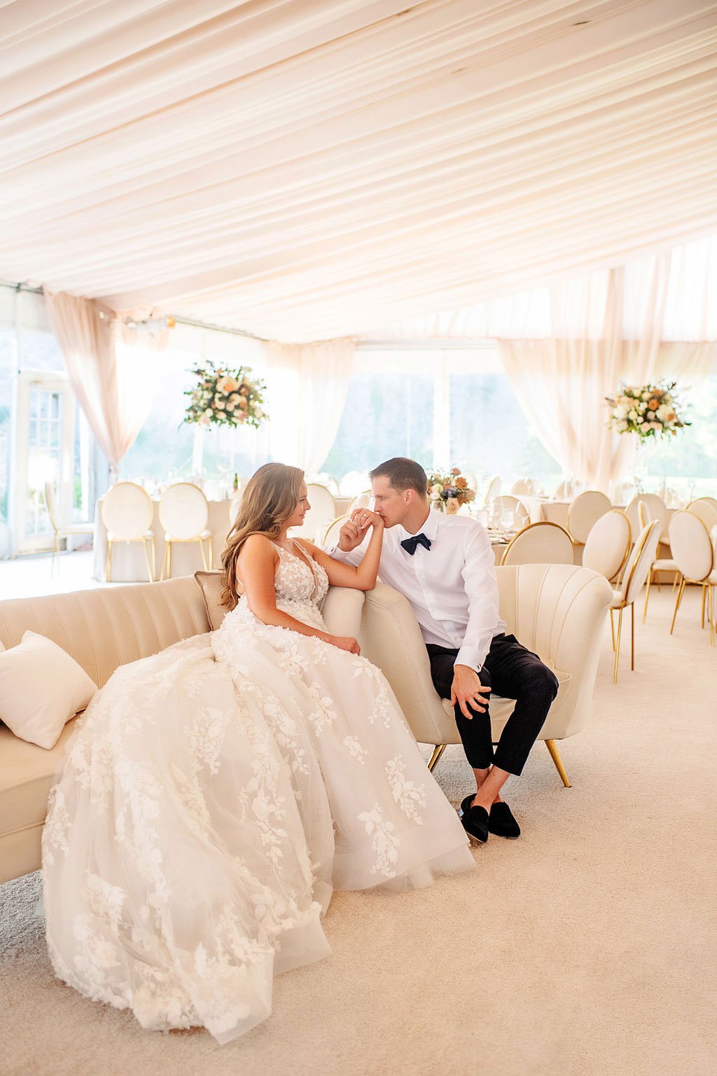 Bride & Groom Relaxing at Wedding Lounge