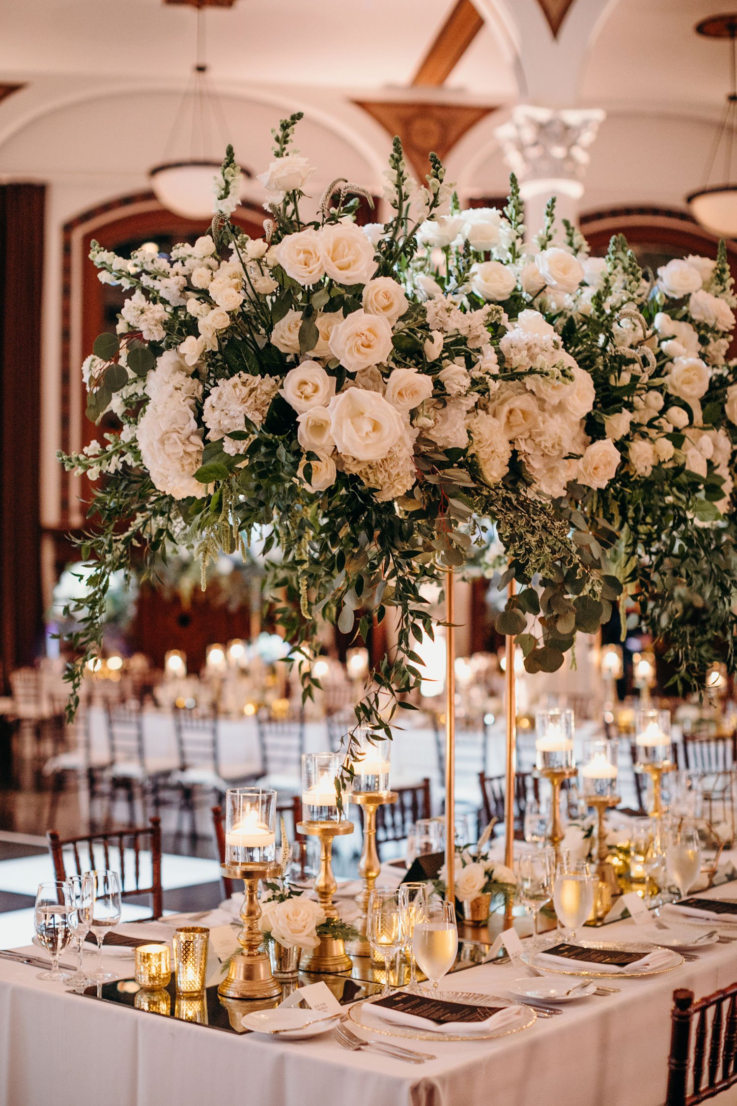 Gold, White & Greenery Tablescape