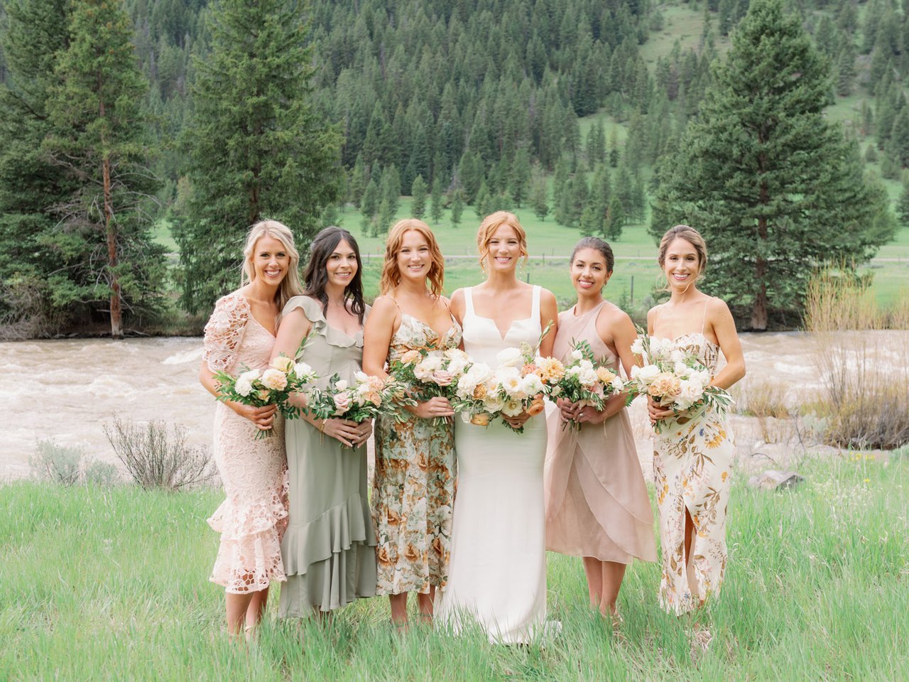 Mismatch Color & Pattern Bridesmaids