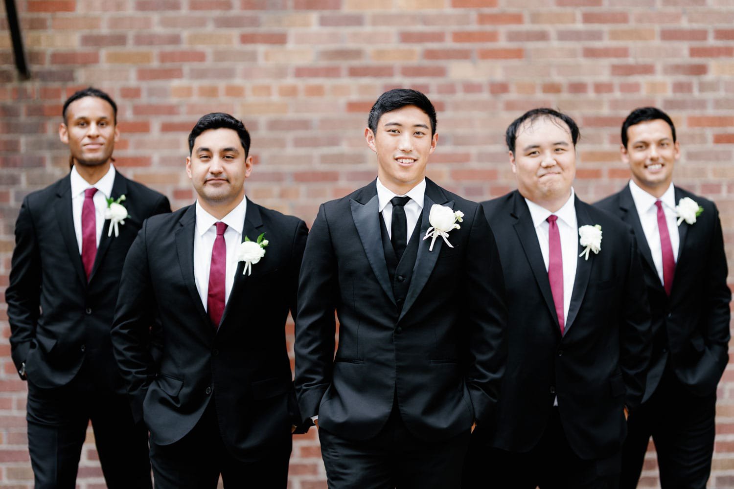Groom with Groomsmen in Maroon Ties
