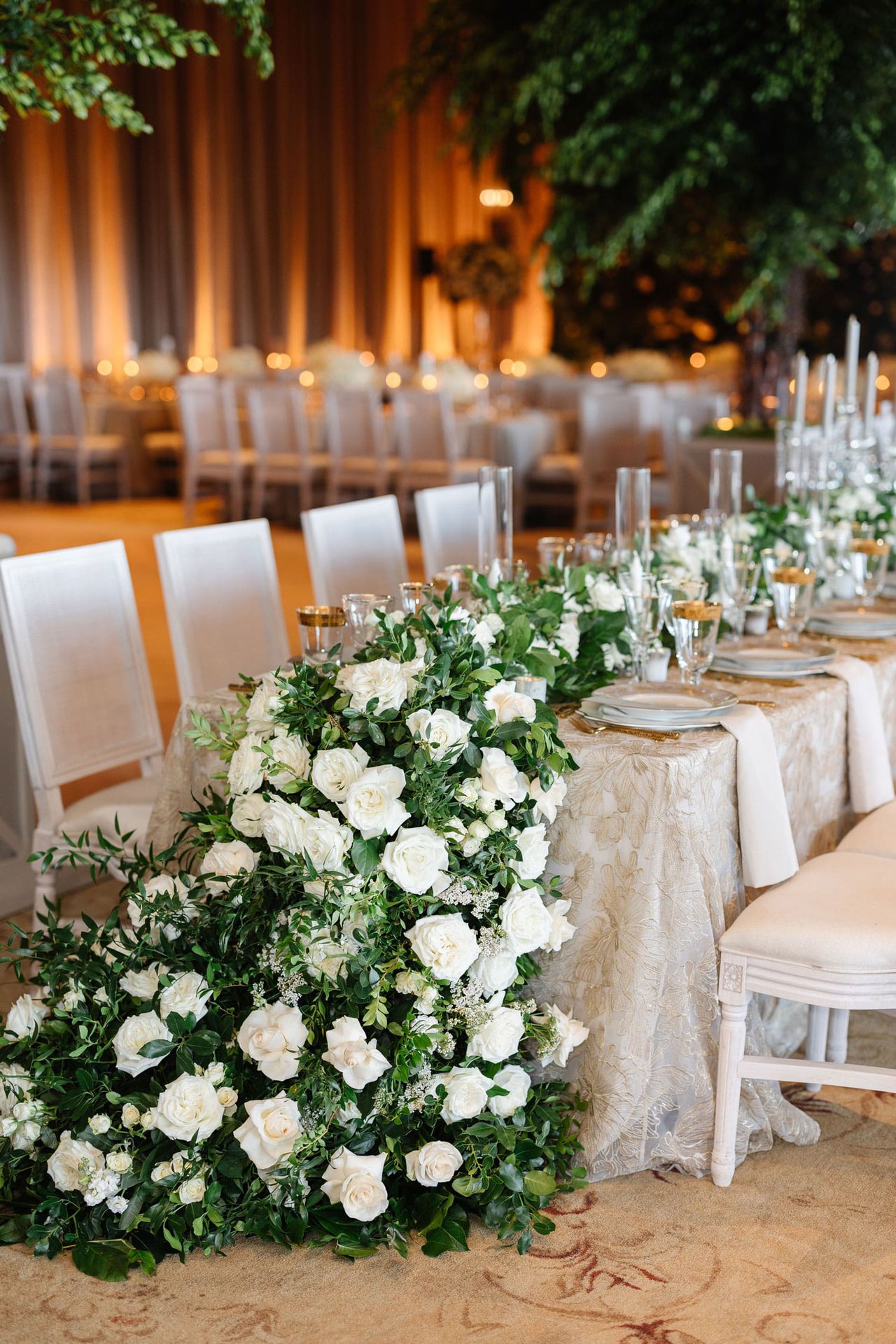 White Rose & Greenery Floral Runner