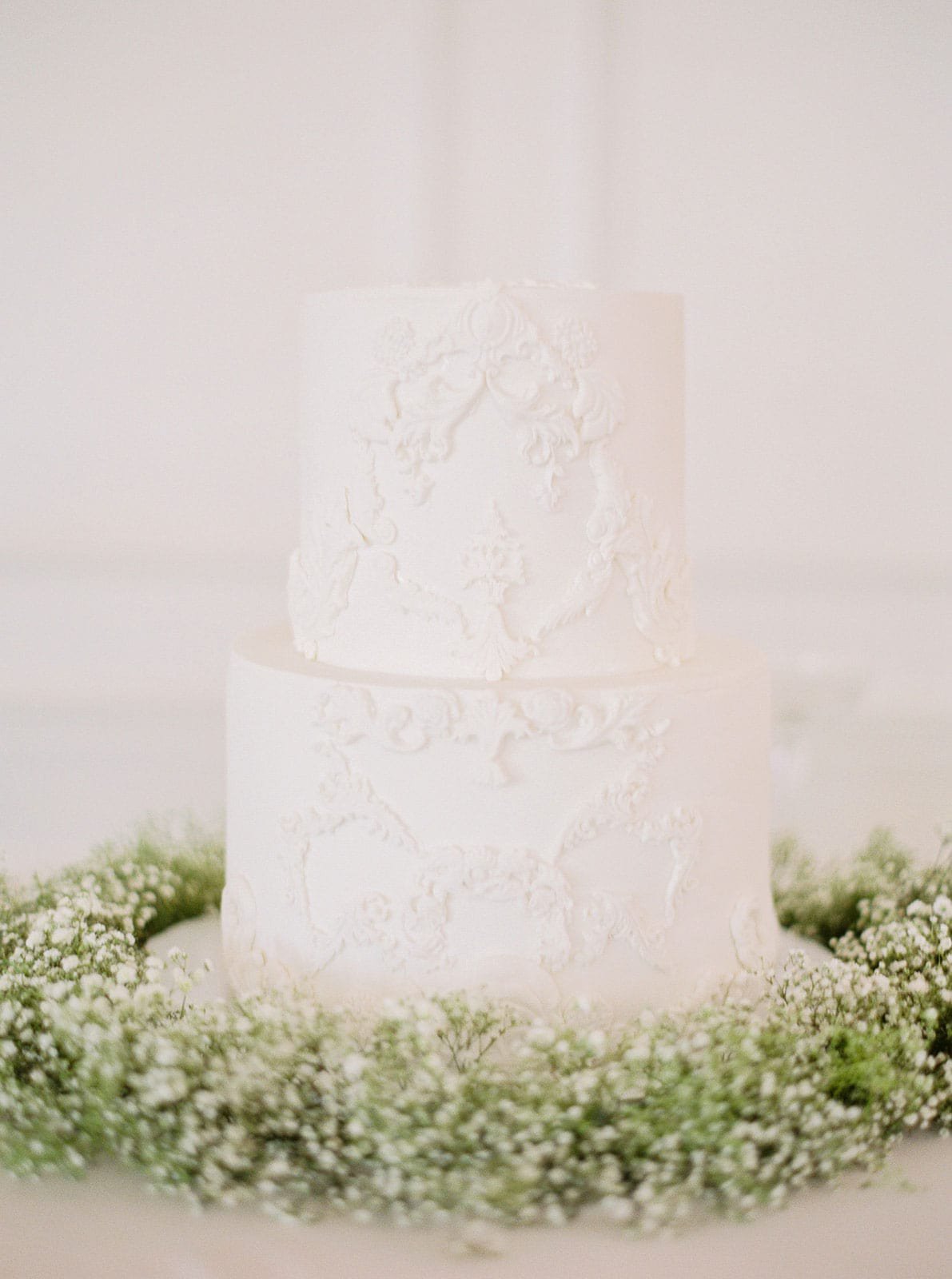 Two-Tier Wedding Cake with White Detailing