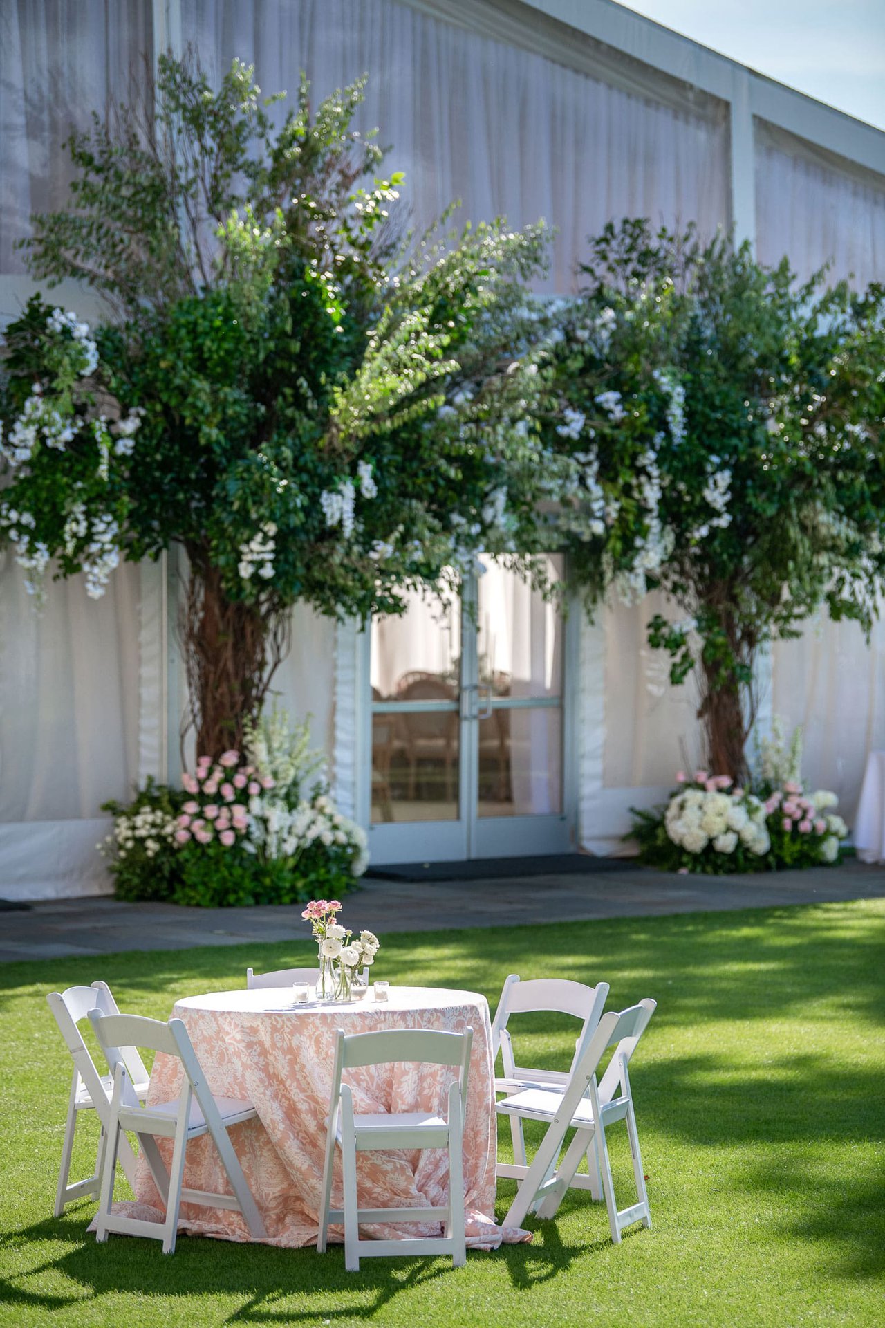 Cocktail Tables Outside of Reception Tent
