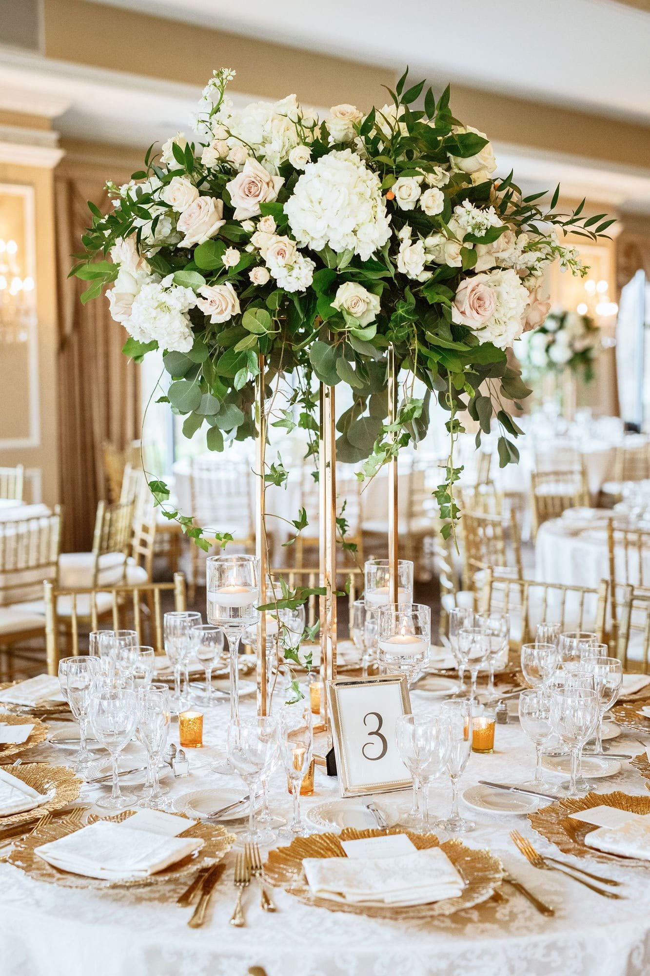 Tall Gold Stand Centerpiece at Castle Venue