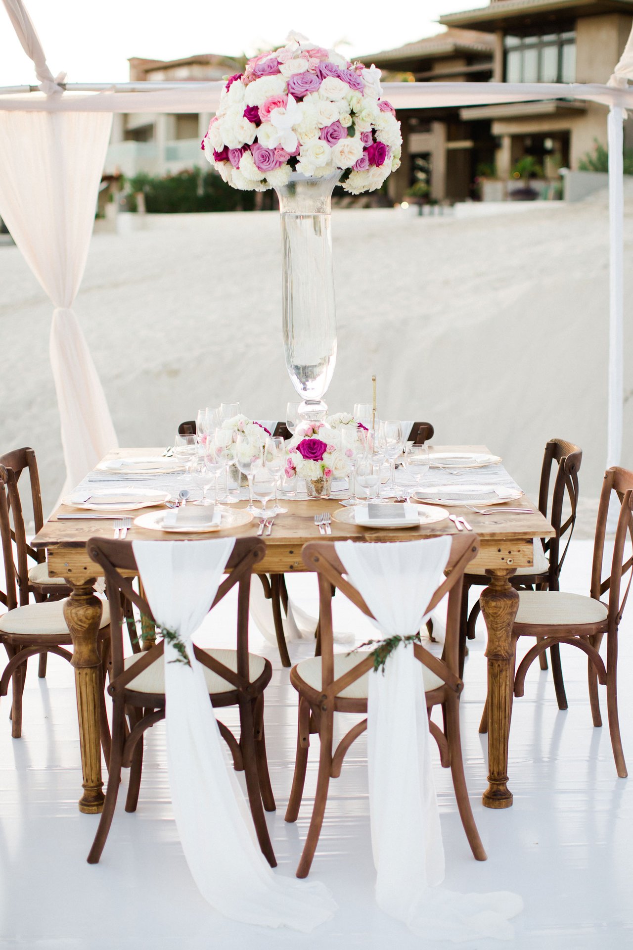 Square Wood Table with Lace Runner