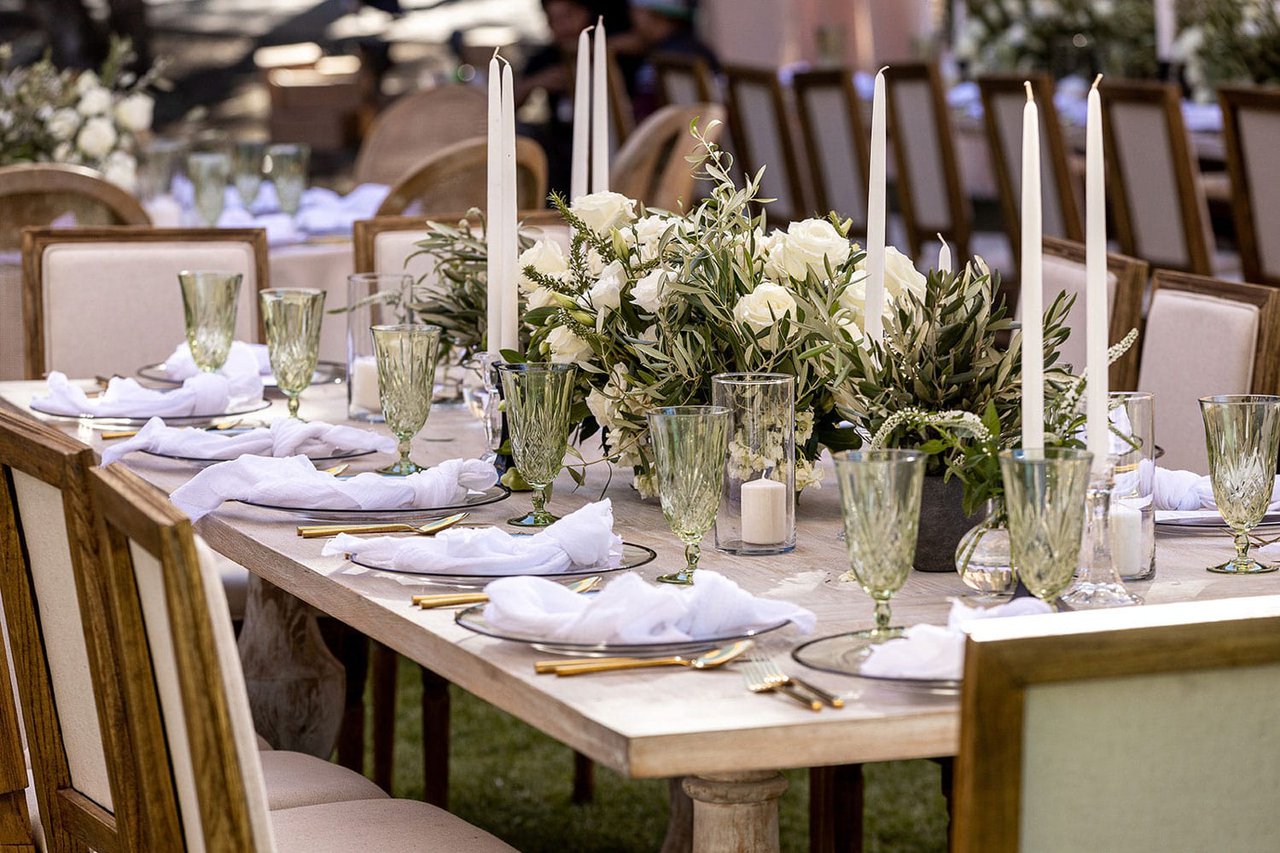 Wood Table with Neutral & Natural Centerpiece