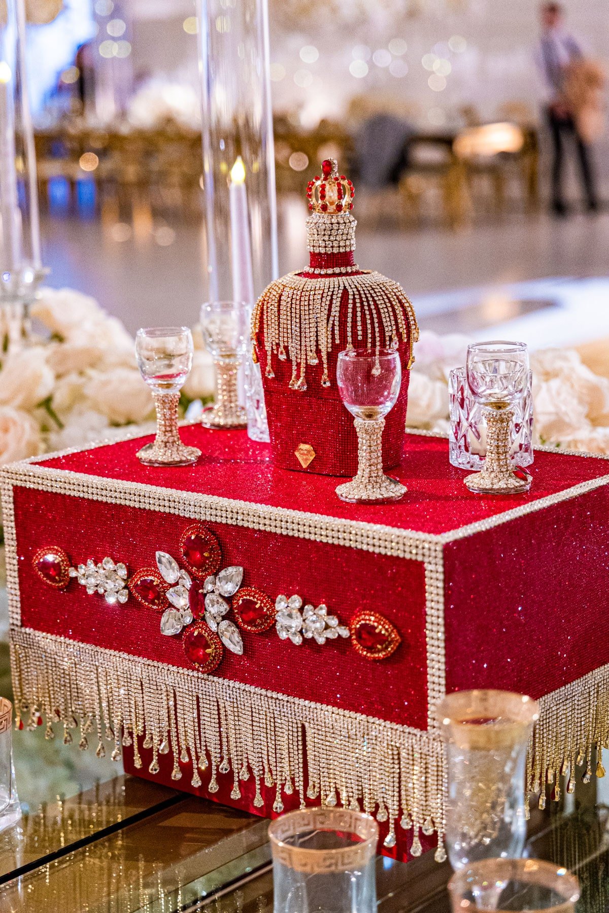 Jeweled Box with Alcohol Bottle & Glasses