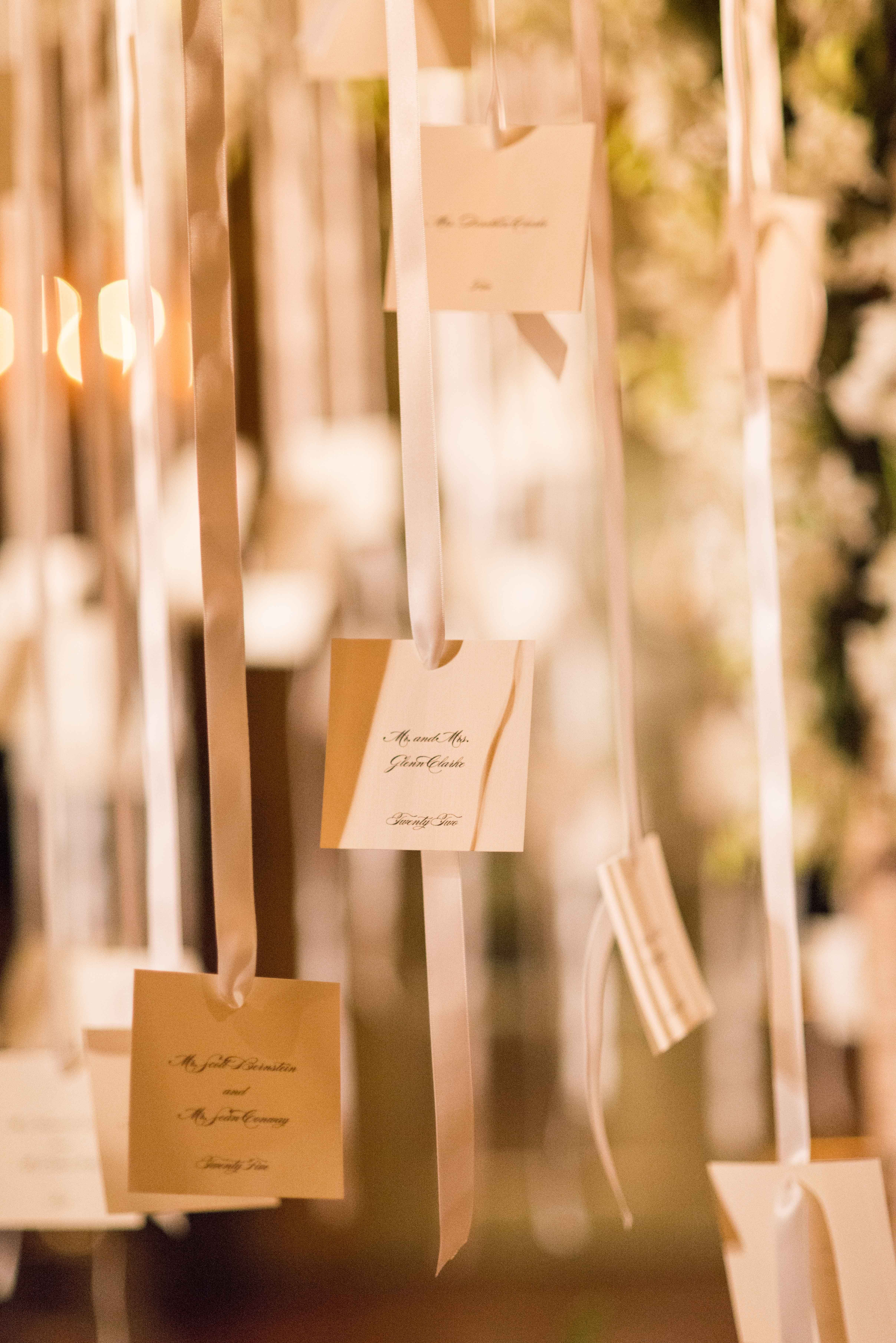 Escort Cards Hanging from Ribbons