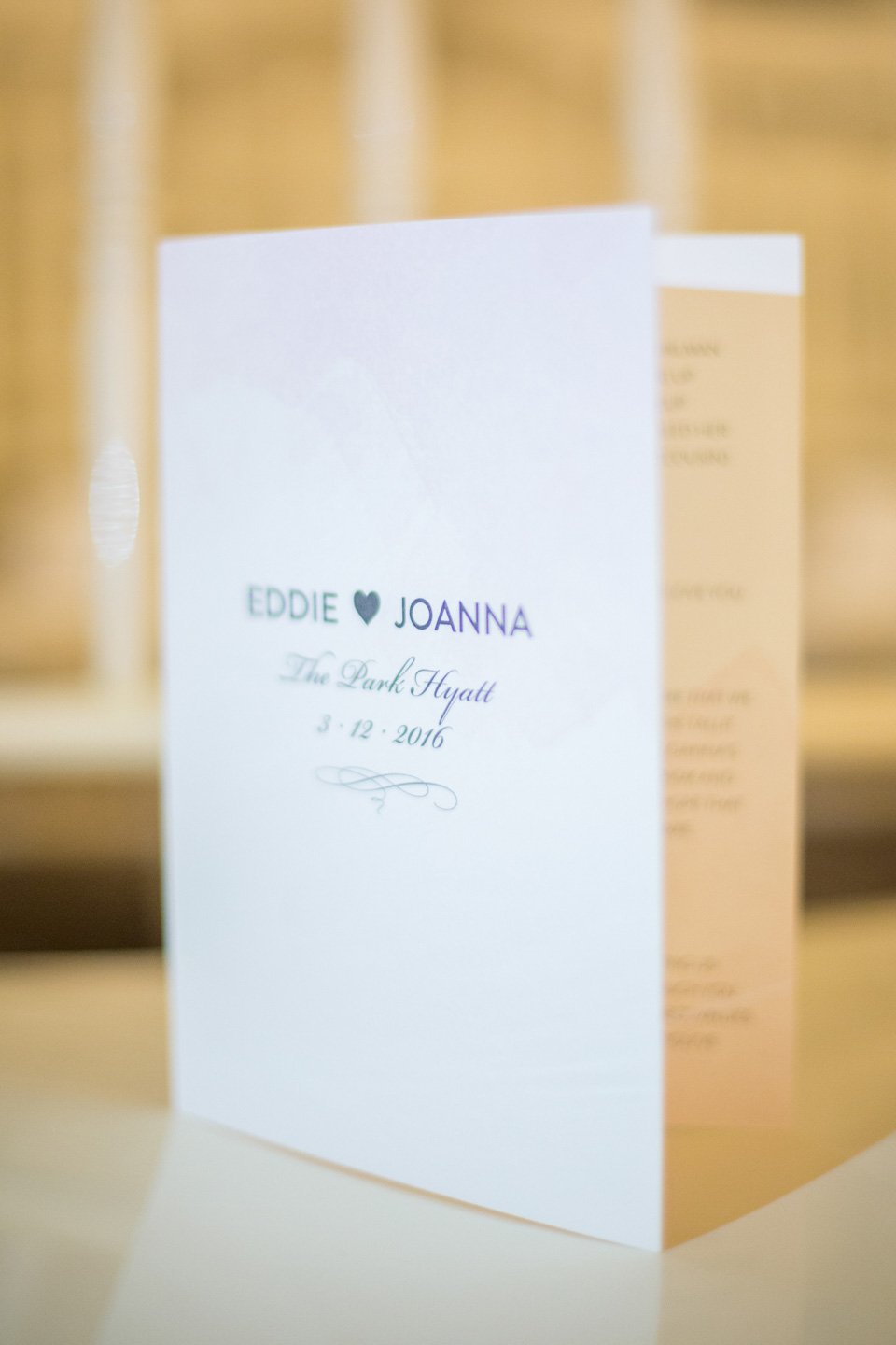 Front Cover, Ceremony Program, NYC Wedding