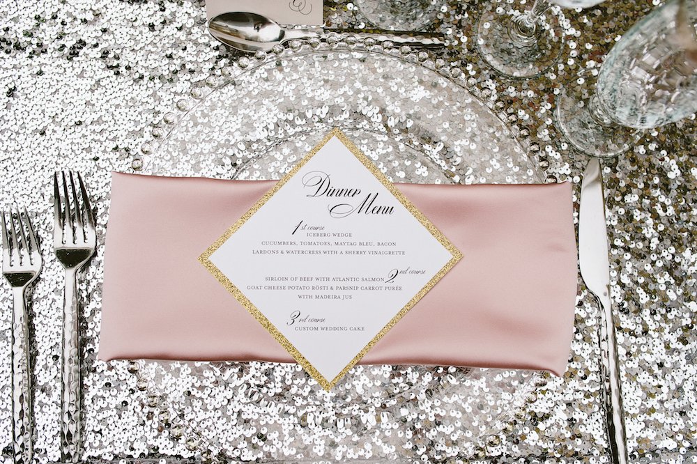 Square Dinner Menu with Gold Border