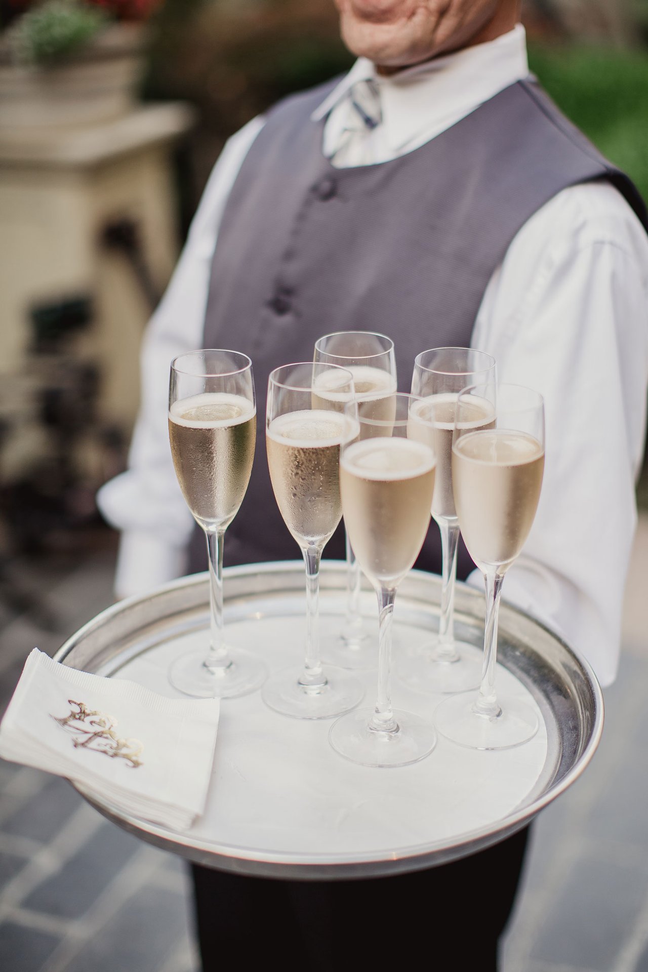 Champagne Flutes on Silver Tray
