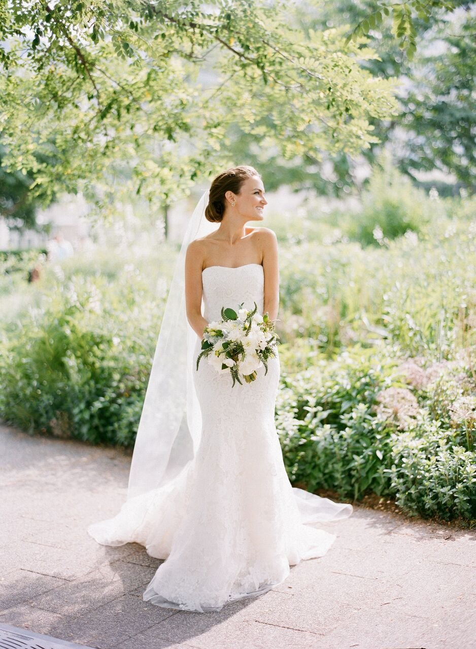 Bride with Lace Gown and Cathedral Veil