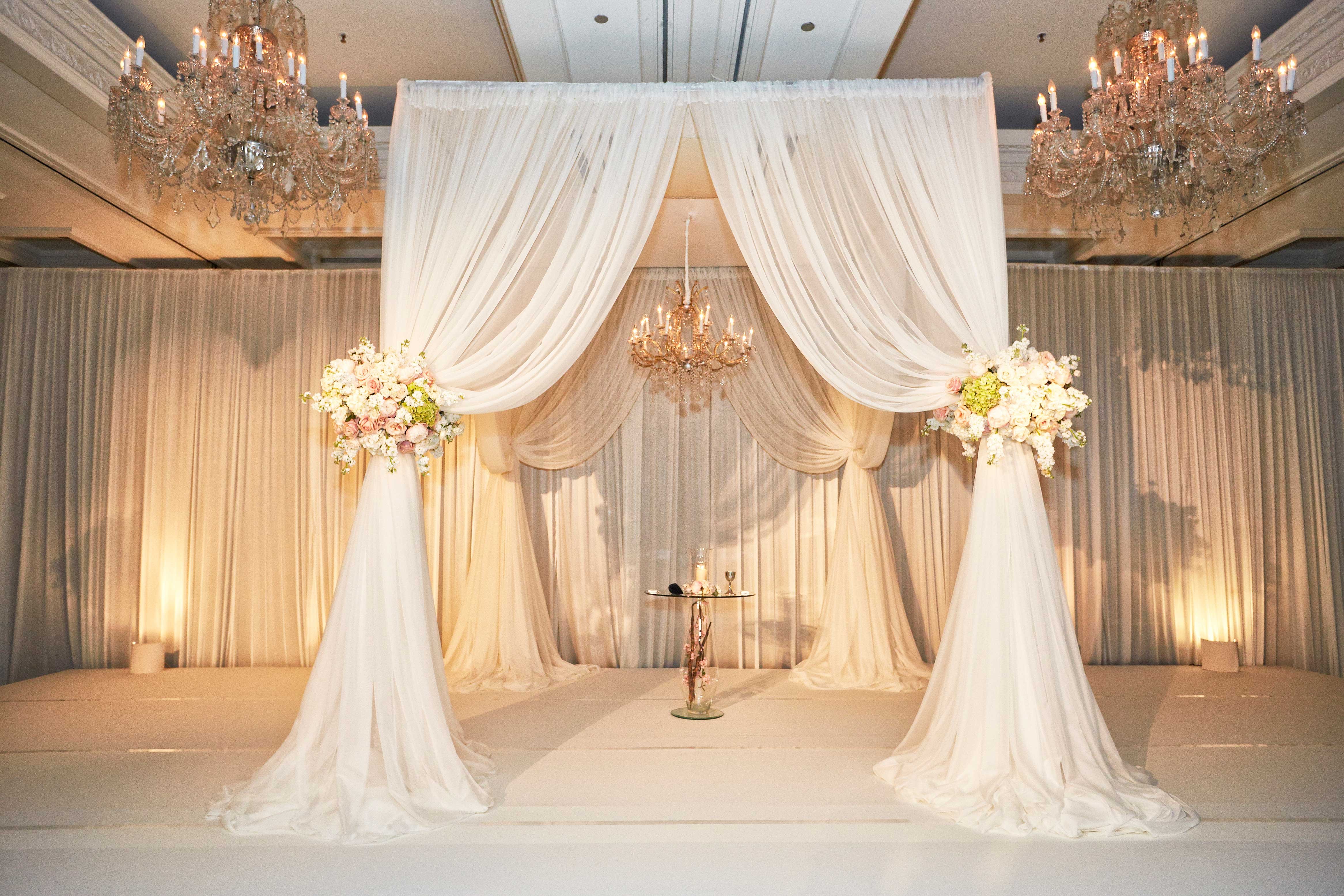 White Drapery Chuppah & Chandelier