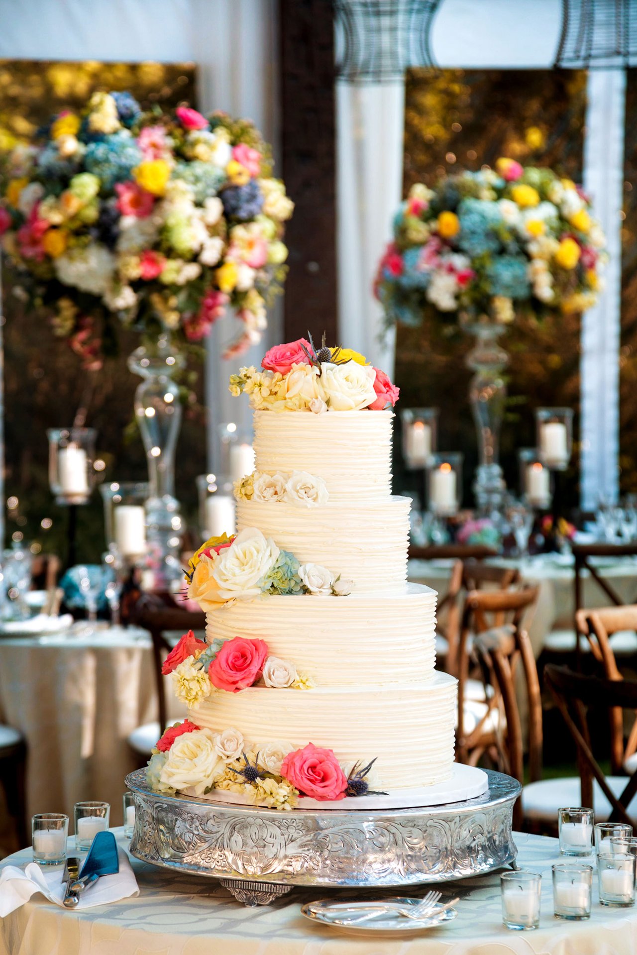 Ivory Cake with Colorful Blooms