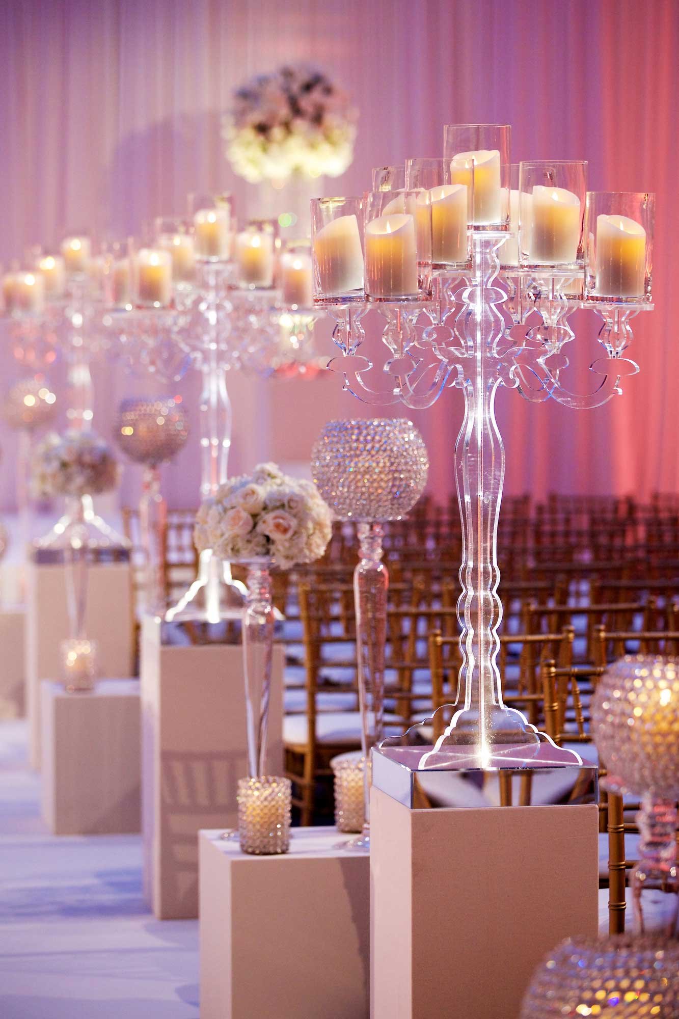 Lucite Candelabra Along Aisleway
