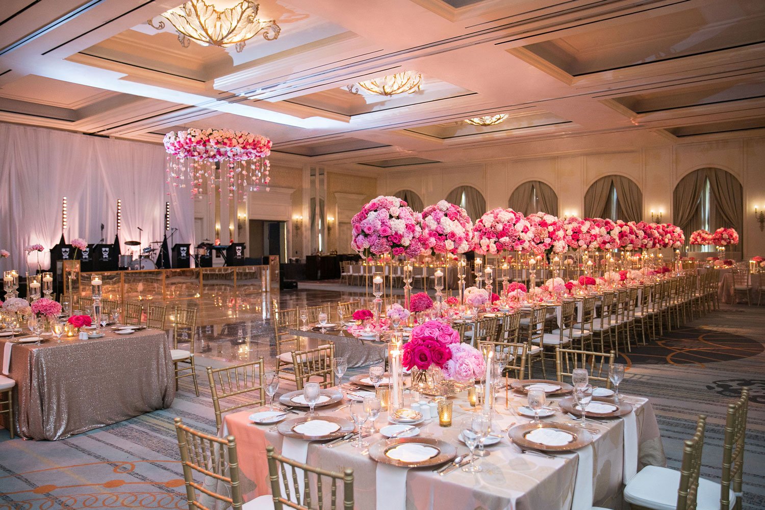Pink Floral Décor in Ballroom