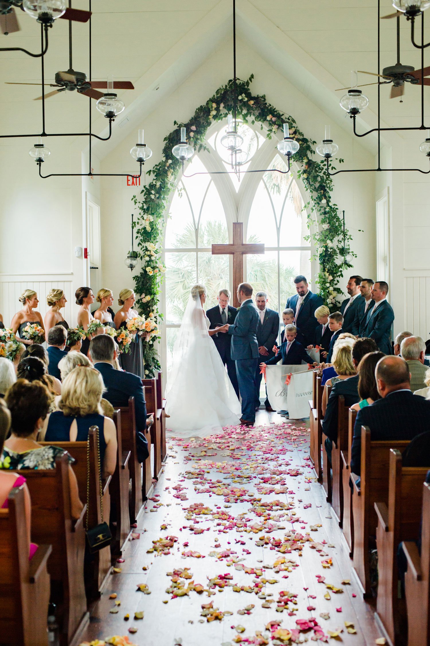 Flower Petals on Wood Chapel Floor