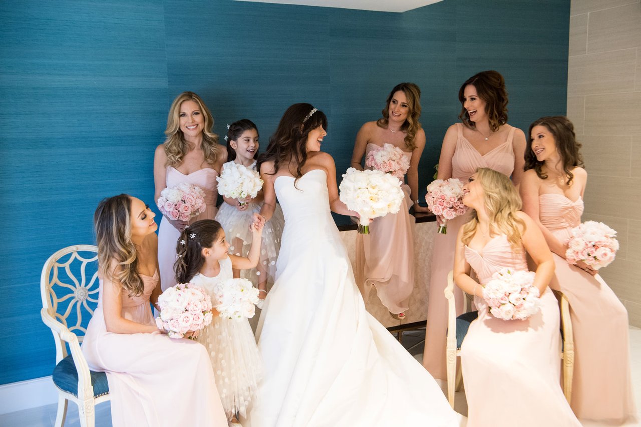 Bride with Bridesmaids & Twin Daughters