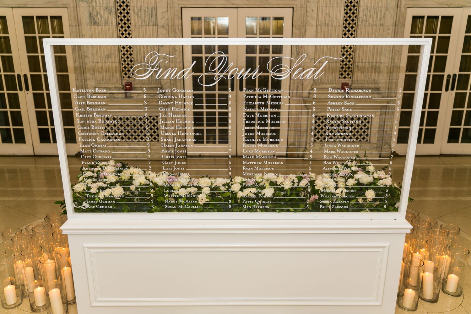 Clear Seating Chart with Candlelight