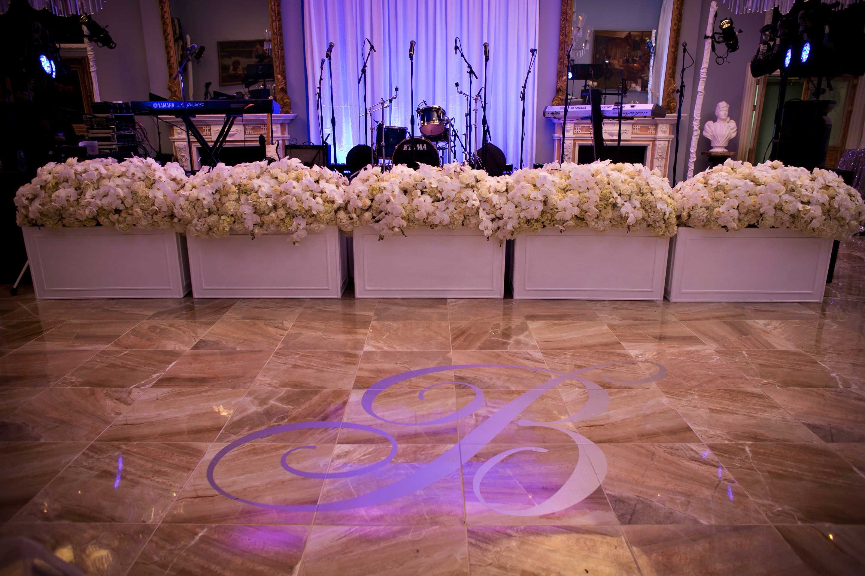 Monogram Dance Floor with Flower Boxes