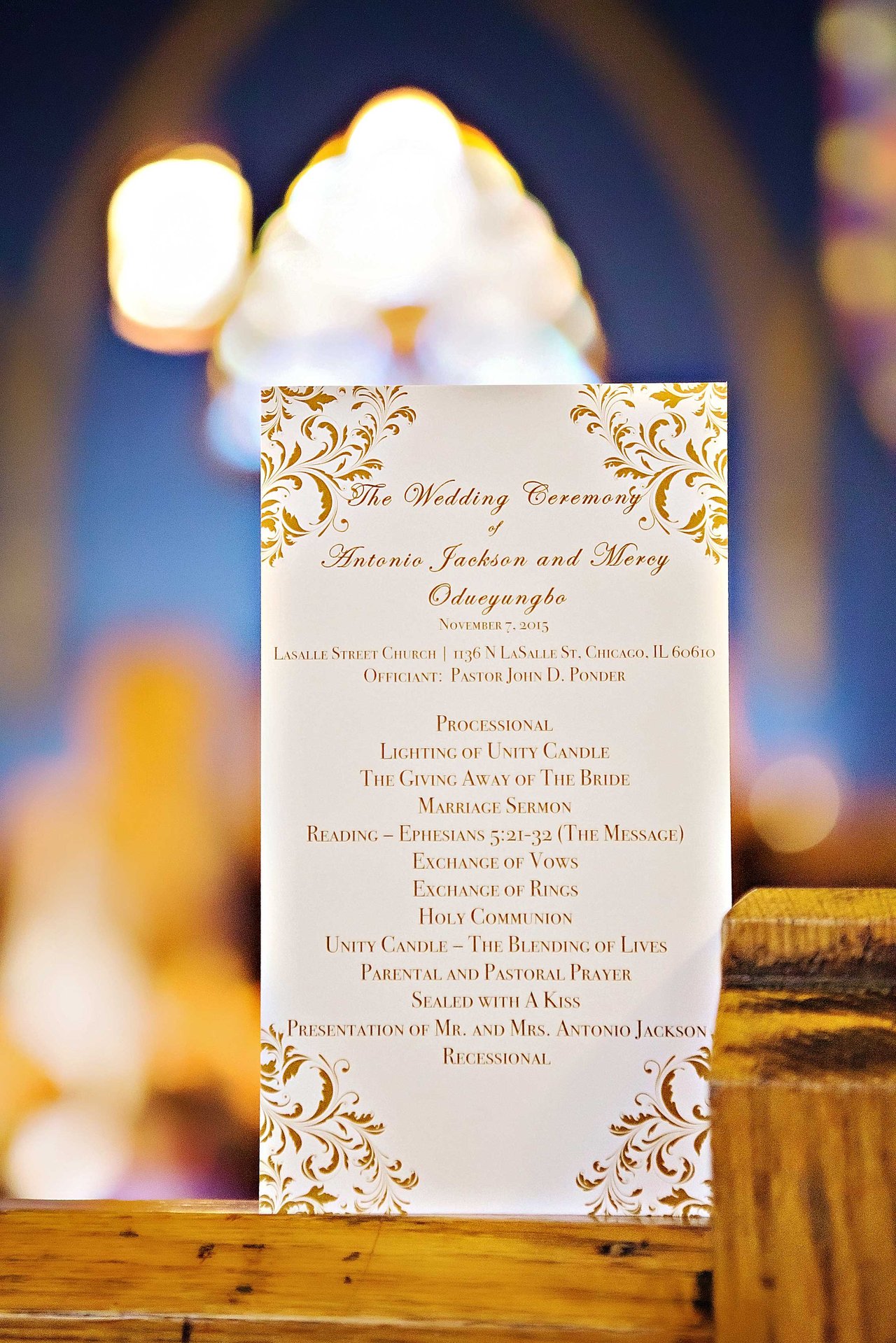 Gold Script on Wedding Ceremony Program