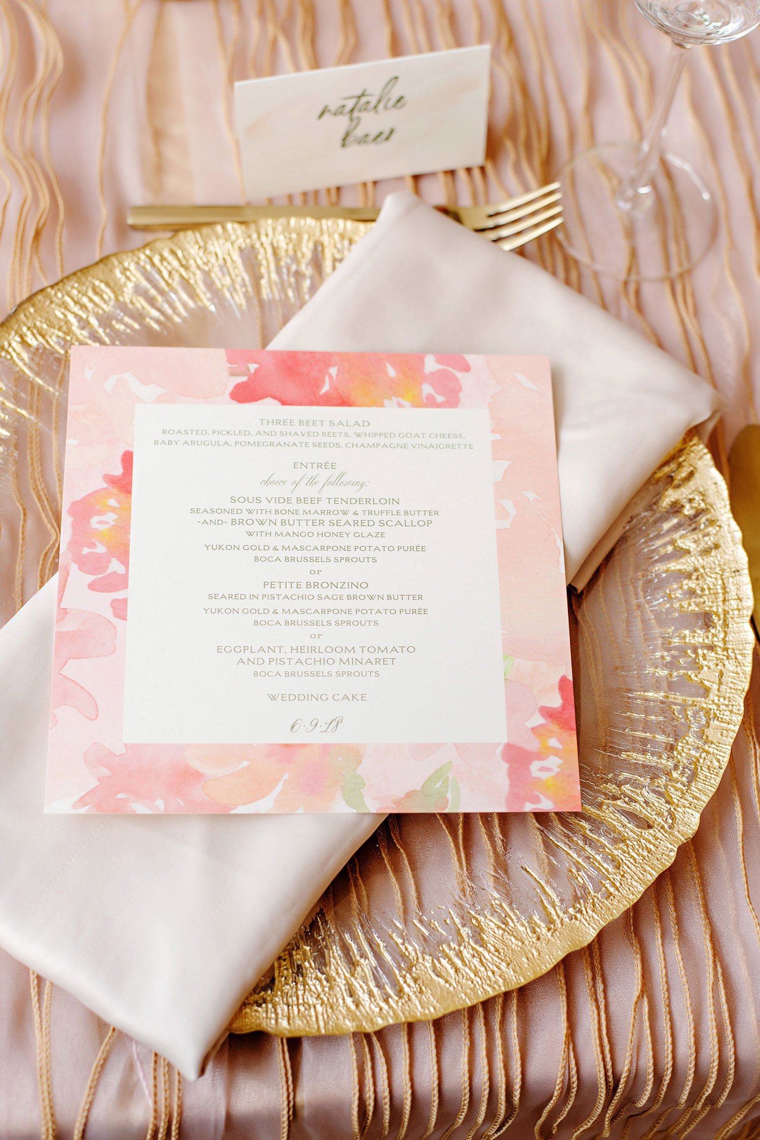 Blush & Coral Wedding Menu Card