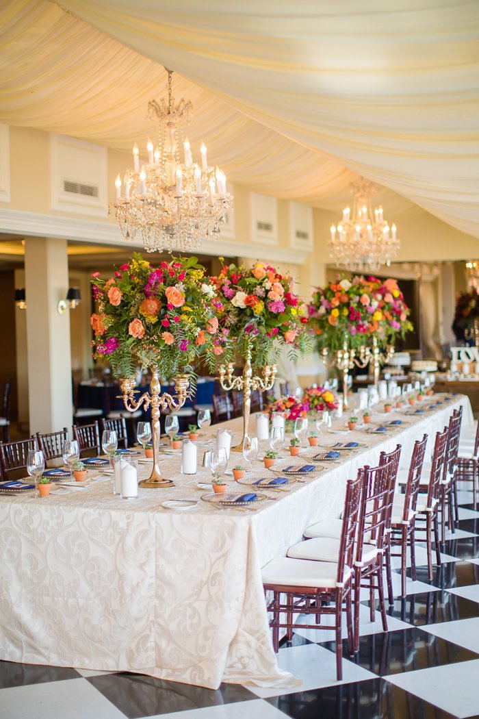 Colorful Long Tablescape, Tall Centerpieces