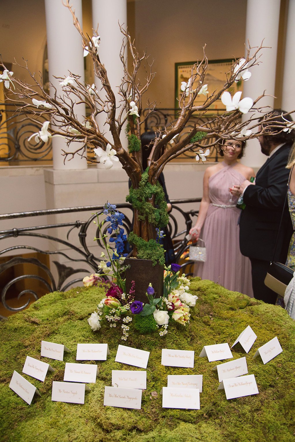 Escort Card Table, Tree, Moss, Flowers