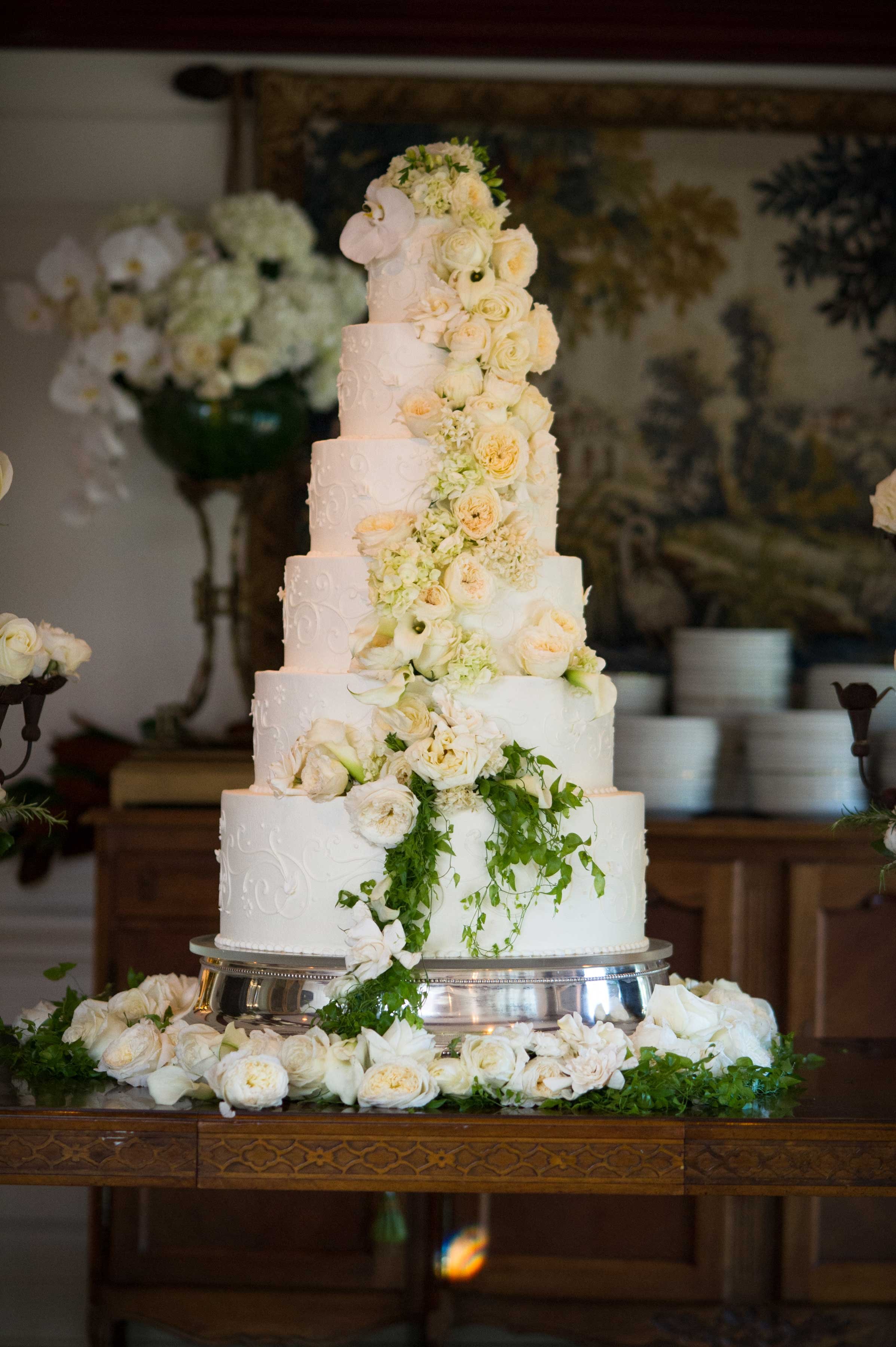 Six Layer Cake with Fresh Ivory Flowers