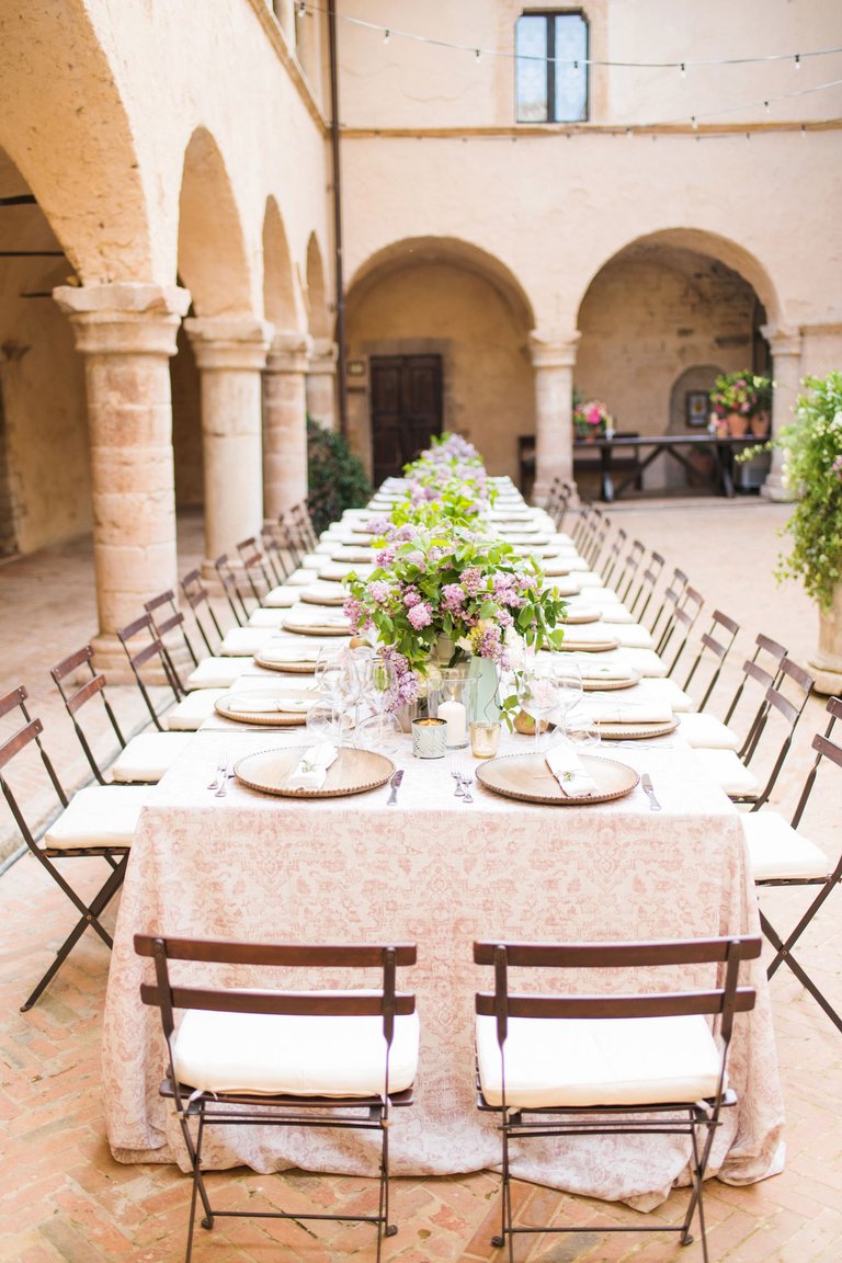 Long Reception Table in Italian Courtyard