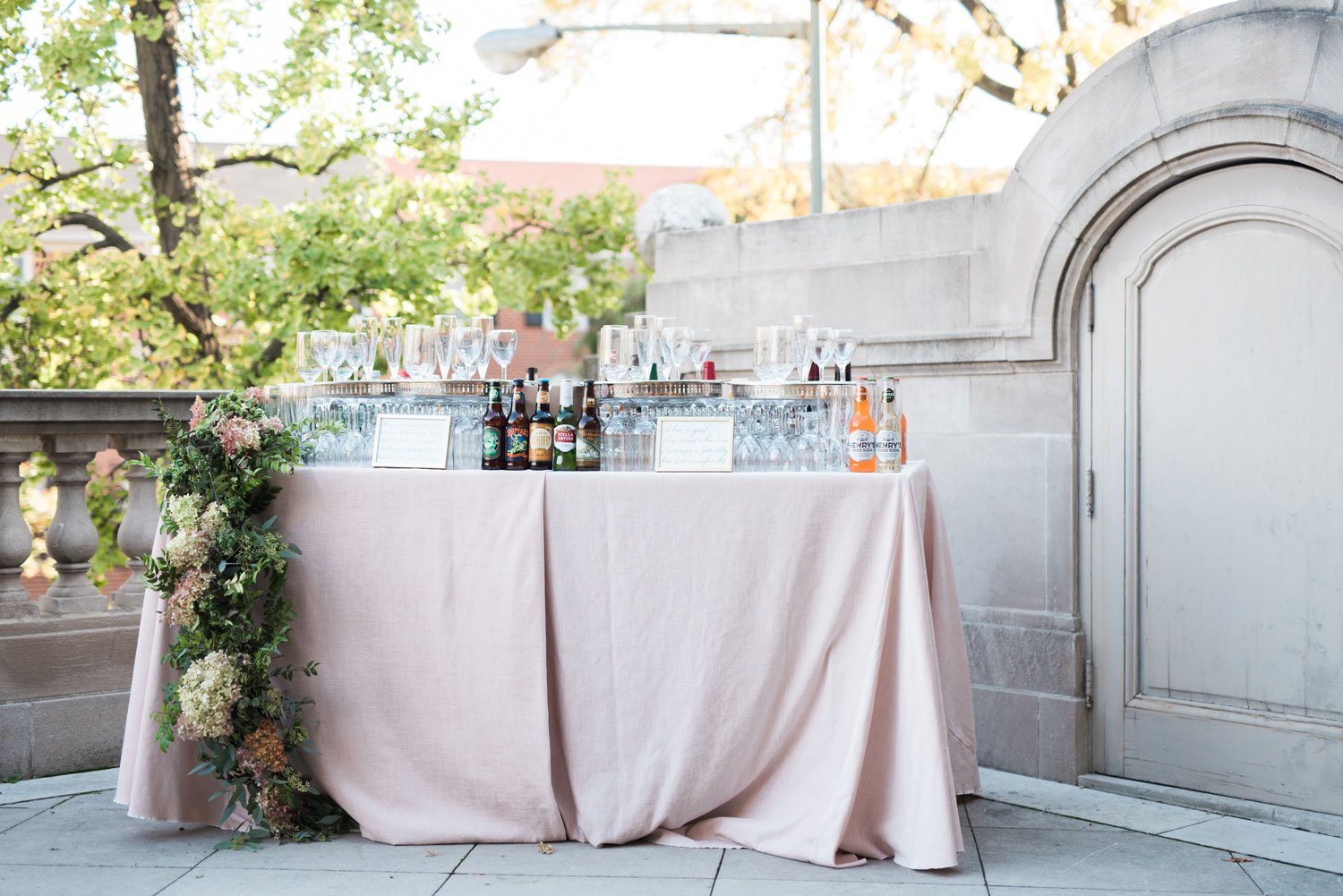 Bar with Floral Runner & Pink Linen
