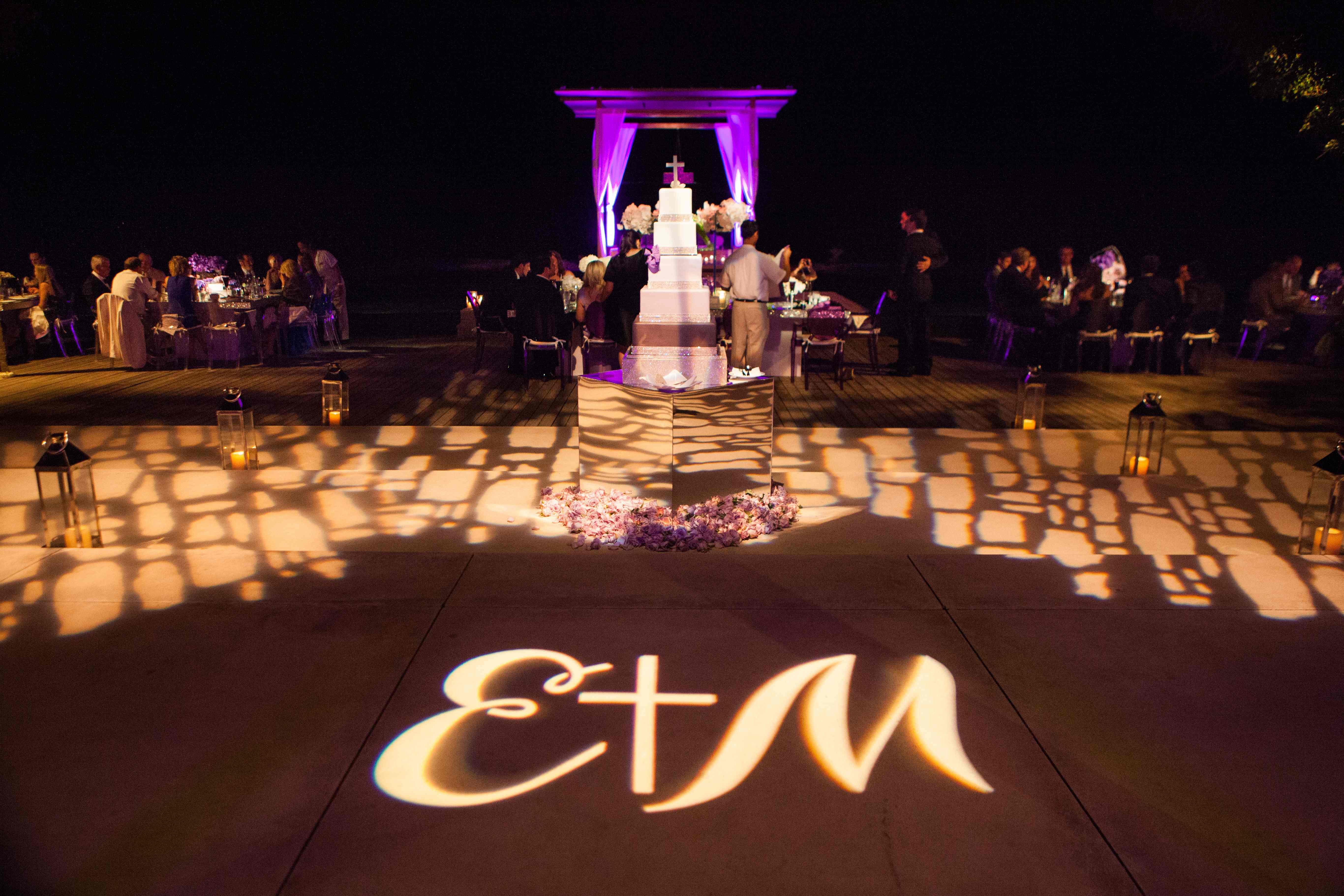 Reception Décor Photos - Gobo Light Monogram Dance Floor - Inside Weddings