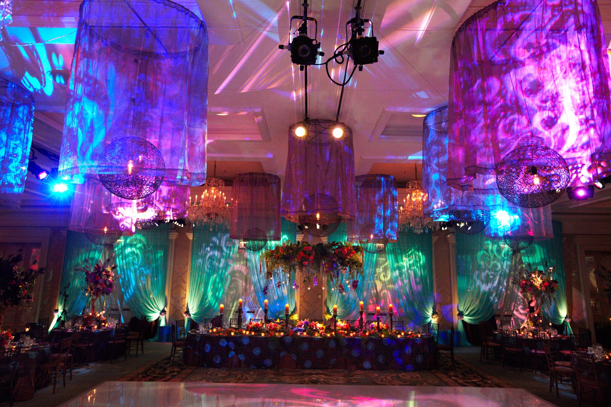 Colorful, Patterned Lighting at Reception