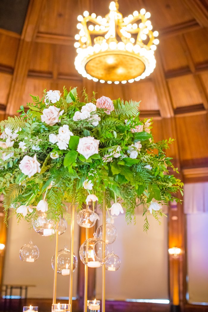Tall Floral Centerpiece, Crown-Shaped Chandelier