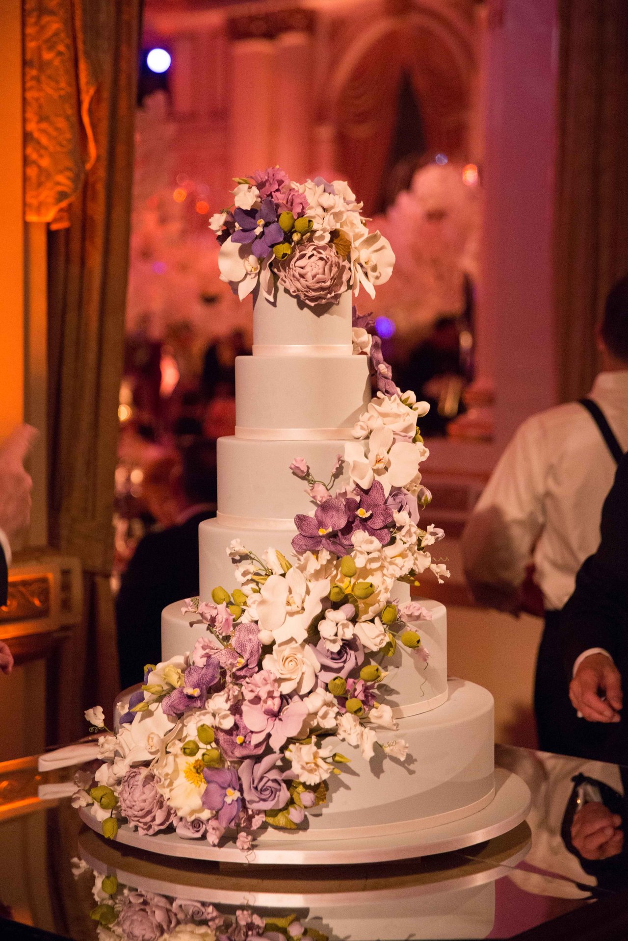 Six-Layer Cake with Purple Sugar Flowers