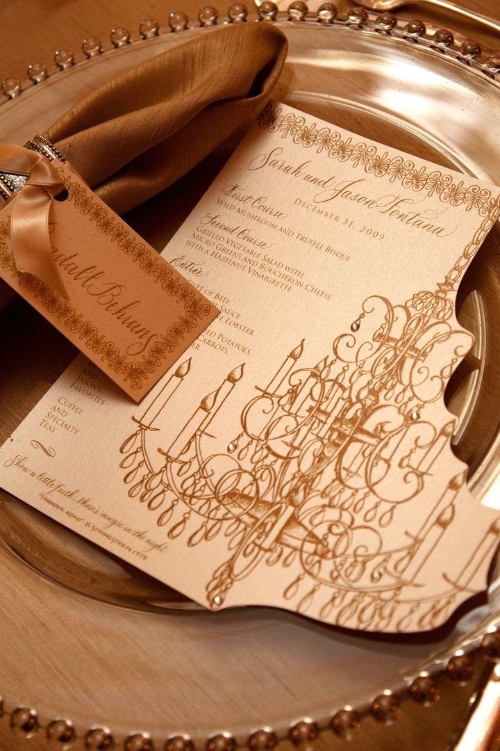 Gold Chandelier Menu Card