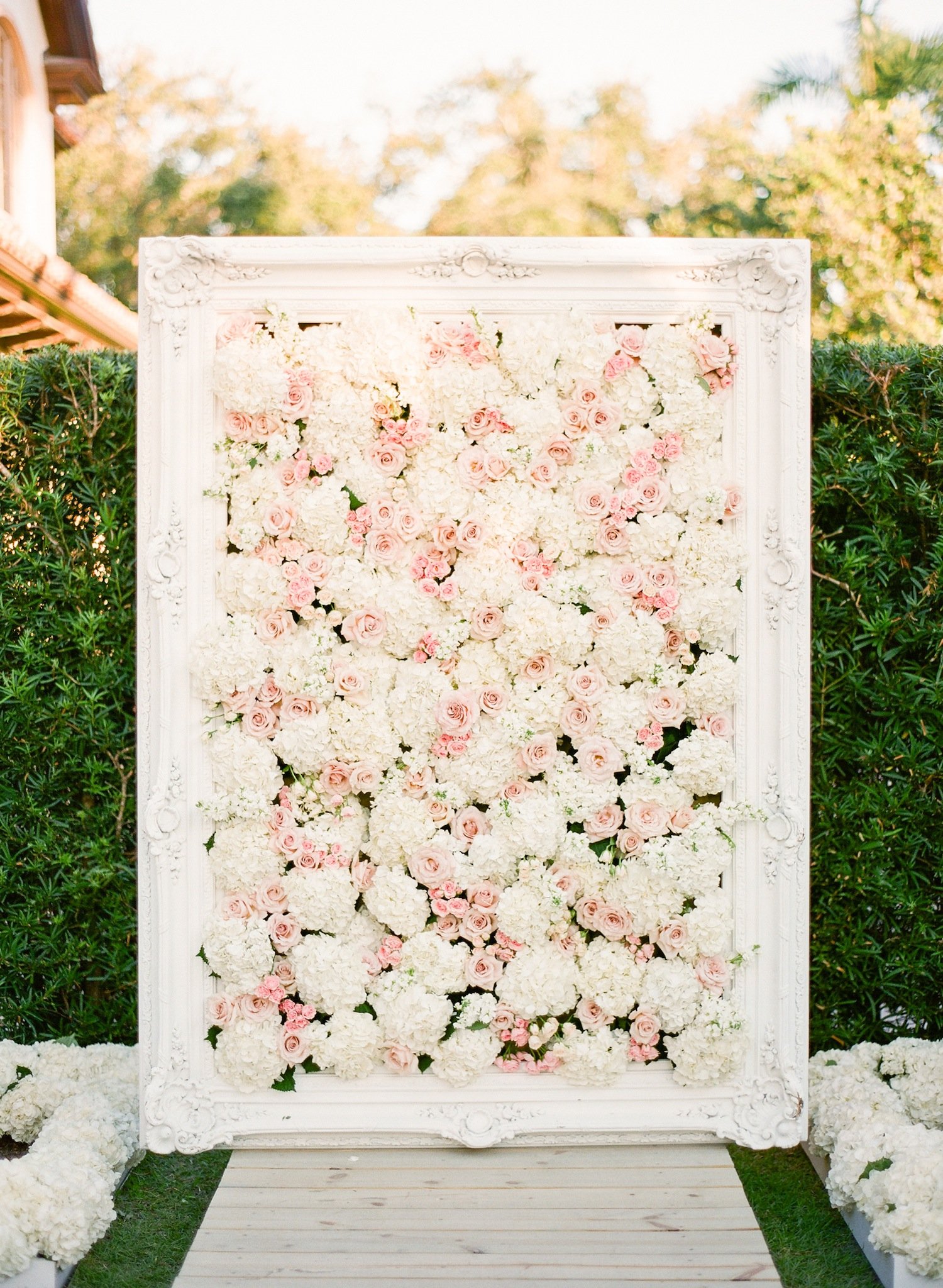 Ceremony Décor Photos - Blush Florals in Large White Frame - Inside ...